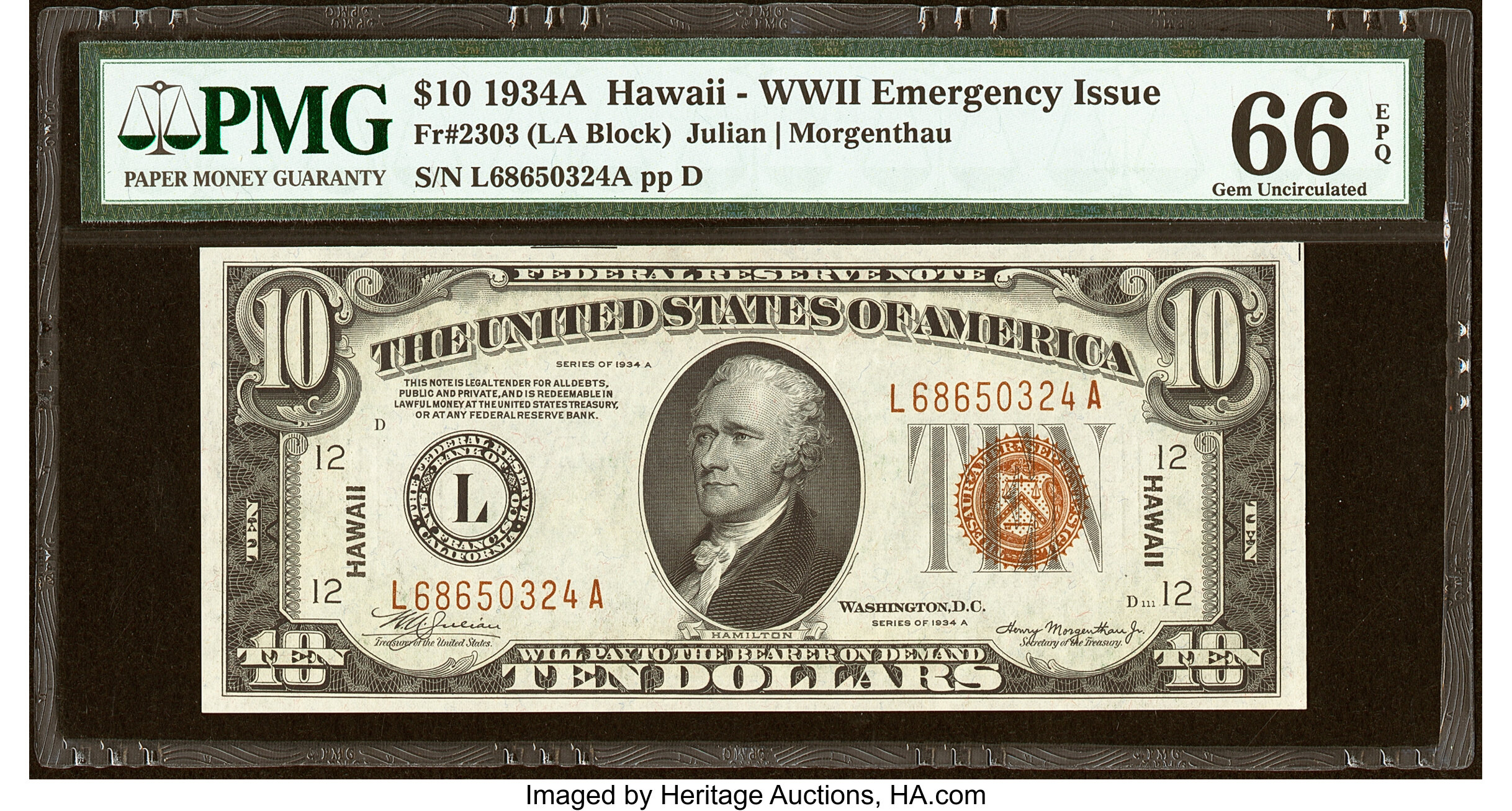 Fr. 2303 $10 1934A Hawaii Federal Reserve Note. PMG Gem | Lot #81387 ...
