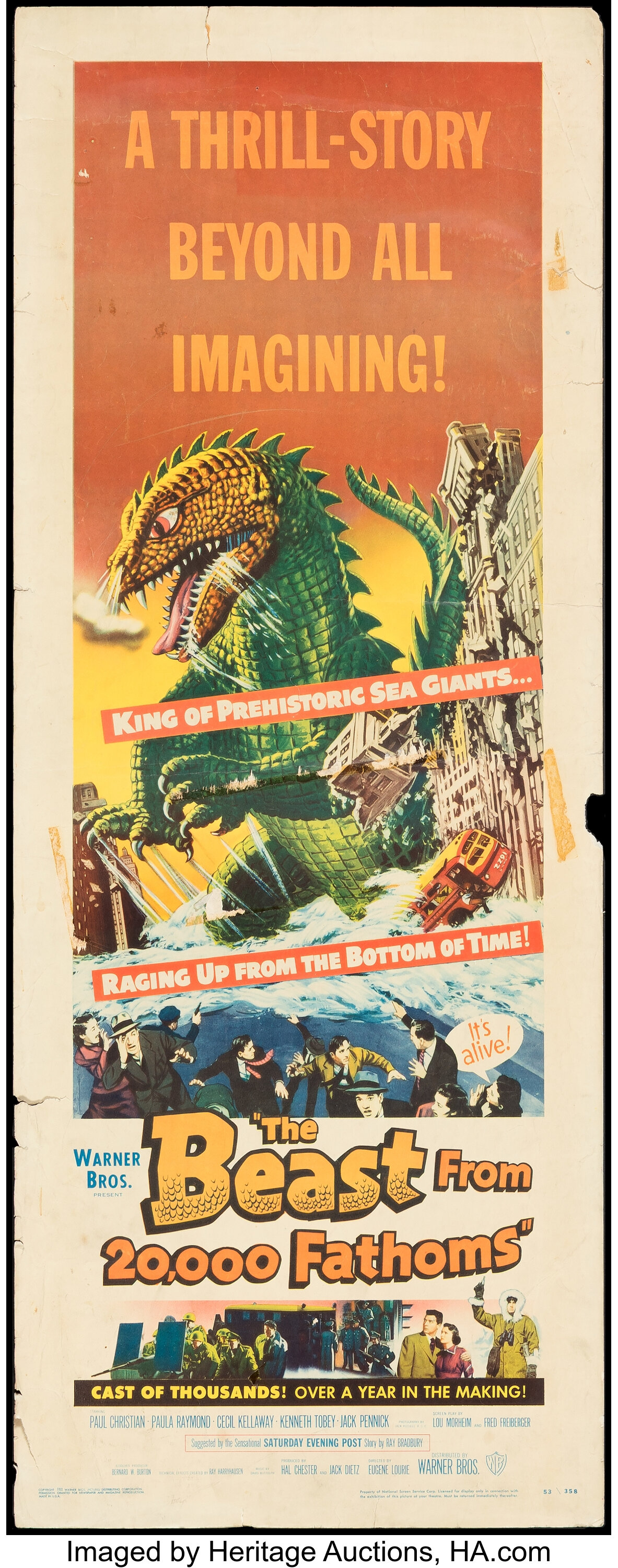 The Beast from 20,000 Fathoms (Warner Bros., 1953). Folded, Very | Lot ...