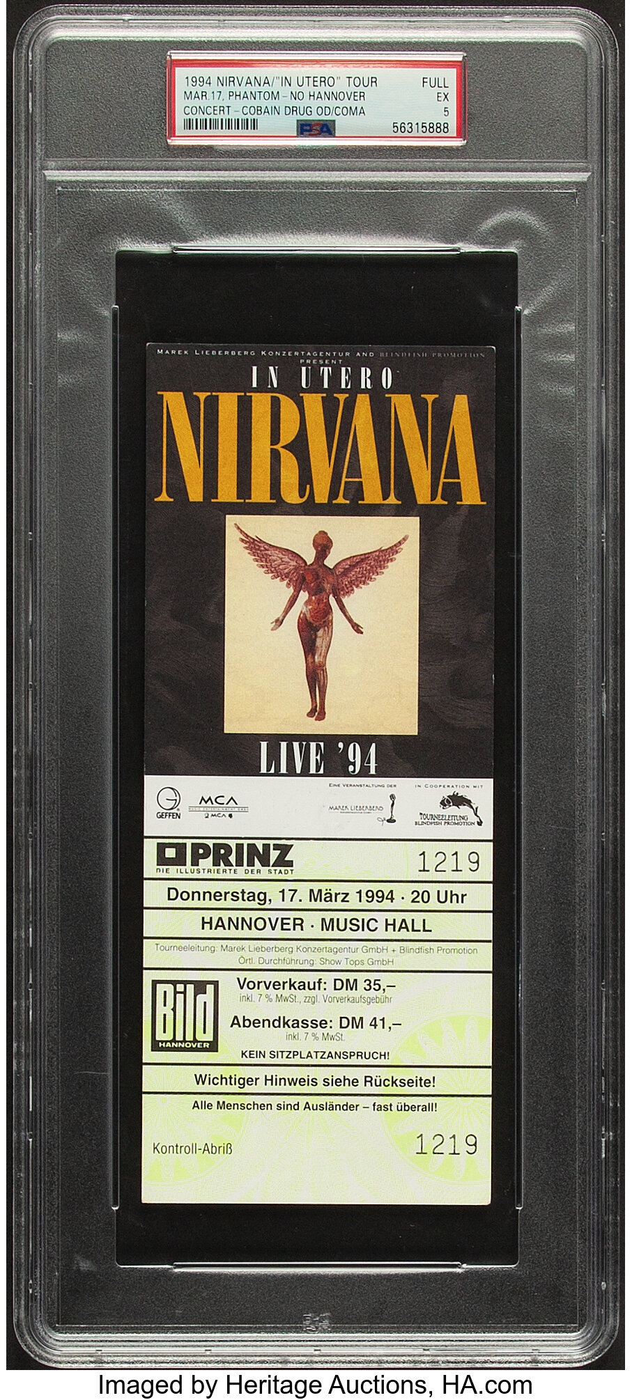 1994 Nirvana "In Utero" Tour March 17 Hannover Phantom Full Ticket ...