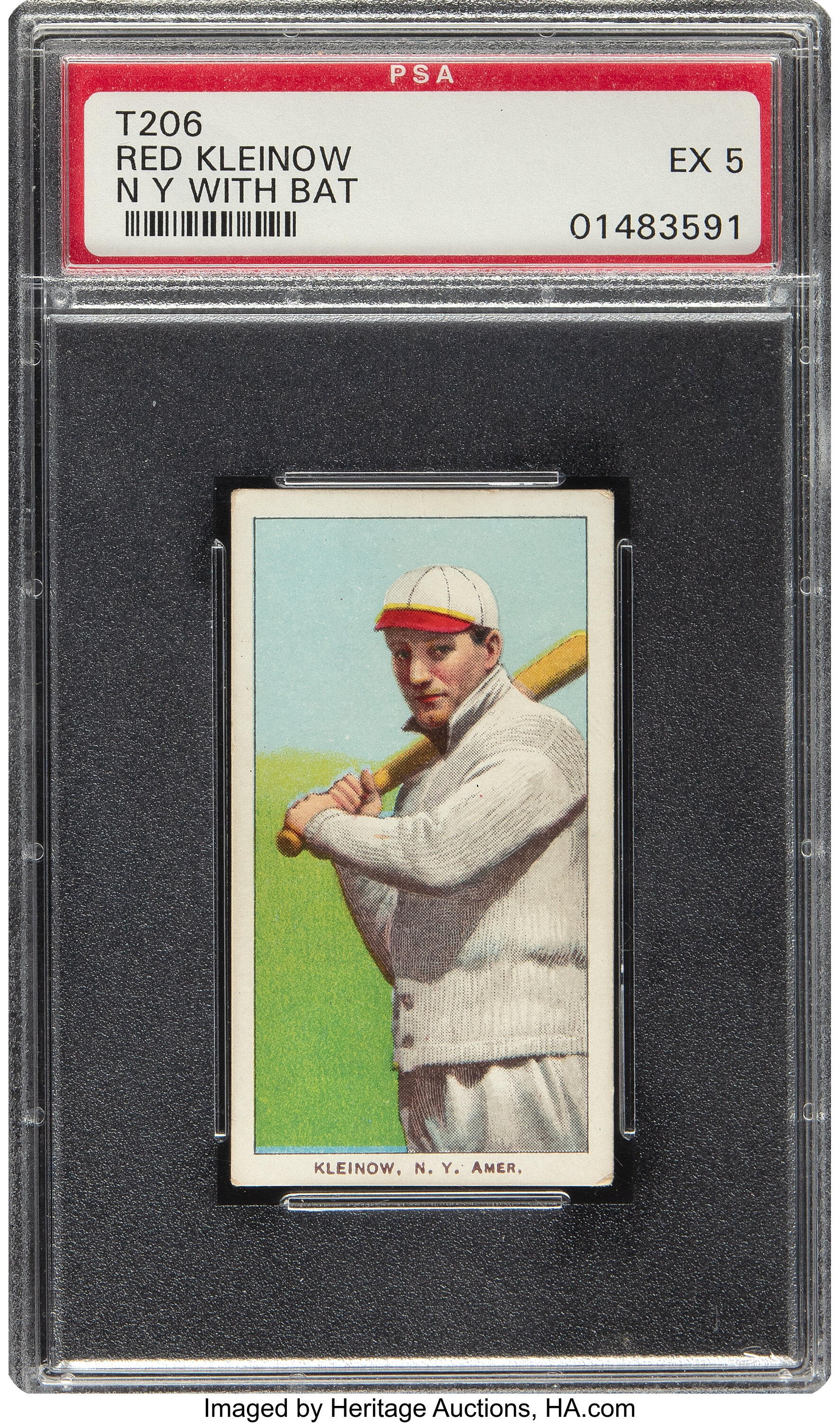 1909-11 T206 Sweet Caporal 150/30 Red Kleinow (N.Y., With Bat) PSA ...