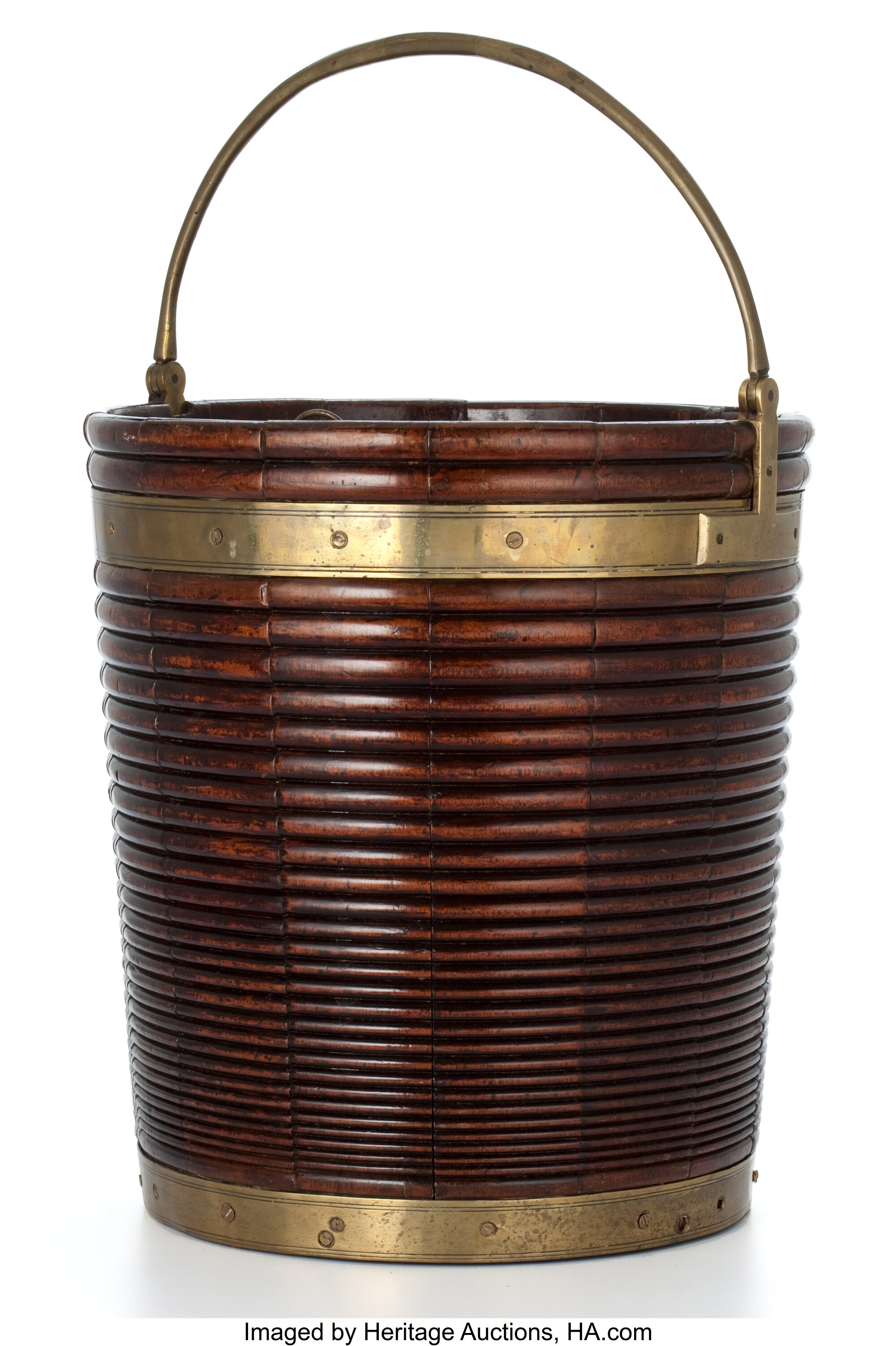 IRISH REEDED MAHOGANY AND COPPER PEAT BUCKET WITH COPPER LINER . | Lot ...