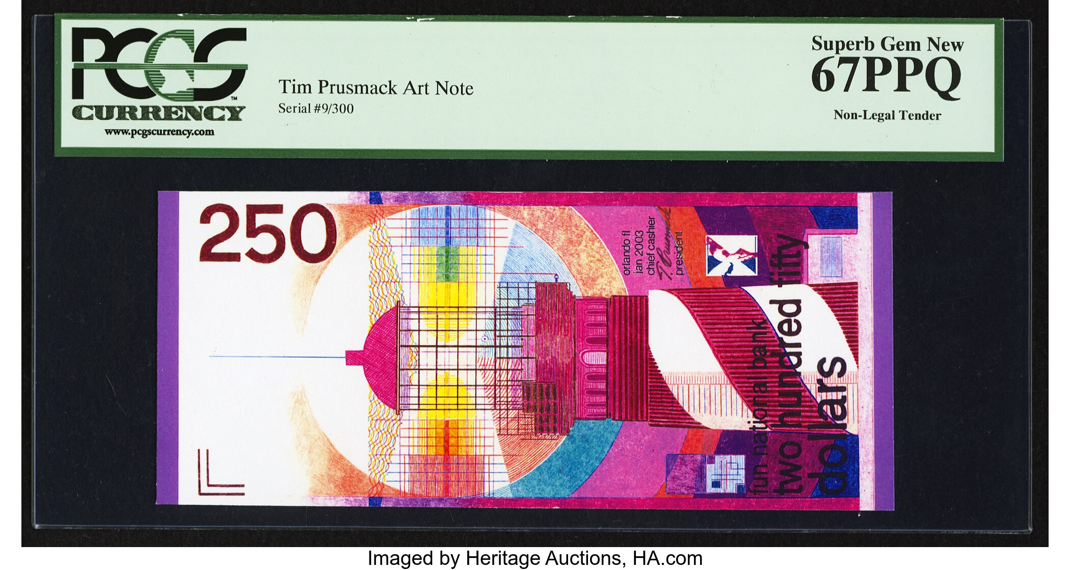 Tim Prusmack Money Art $250 FUN National Bank 2003. PCGS Superb Gem ...