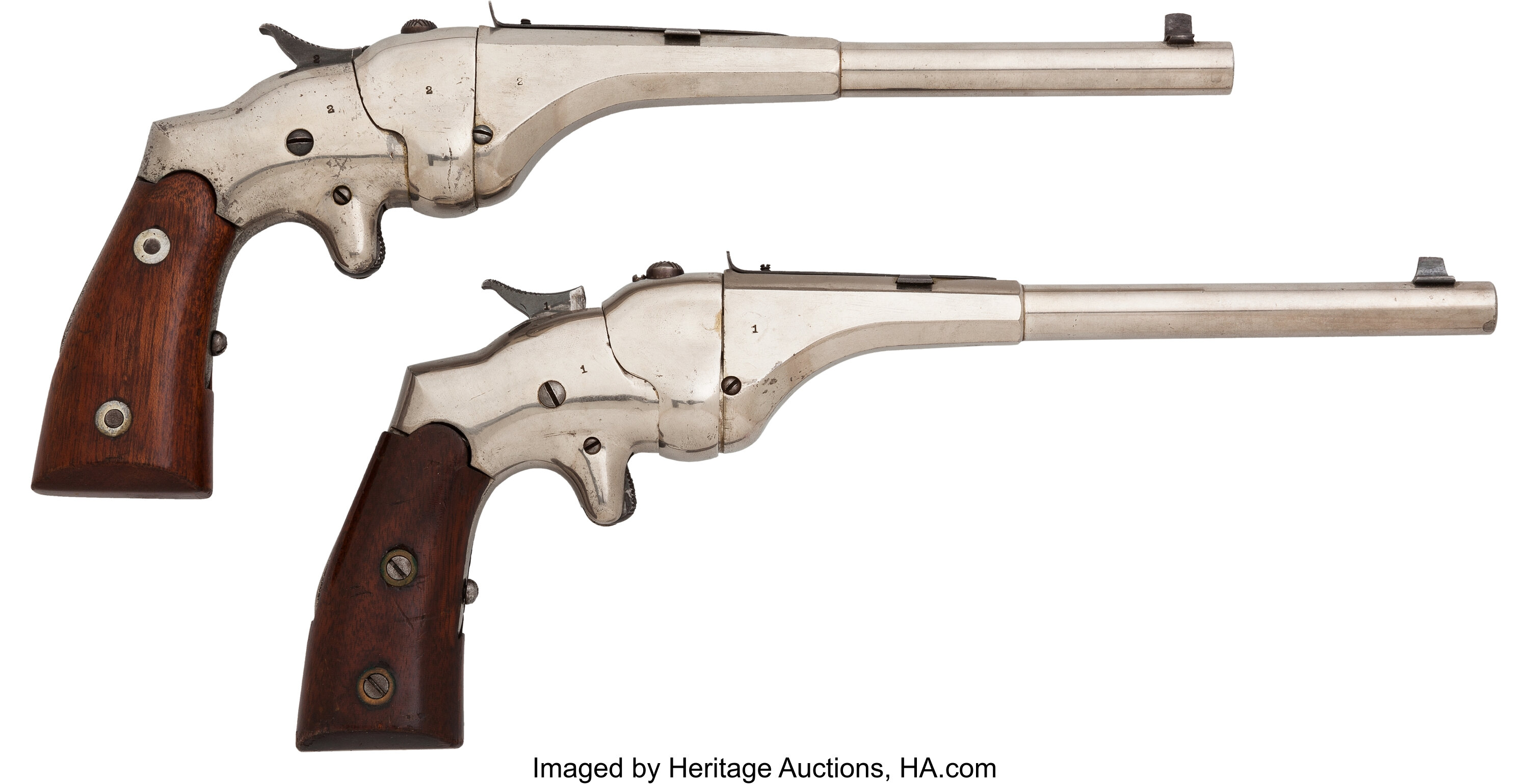 Pair of Unmarked Sporterized Single Shot Derringers Possibly by | Lot ...