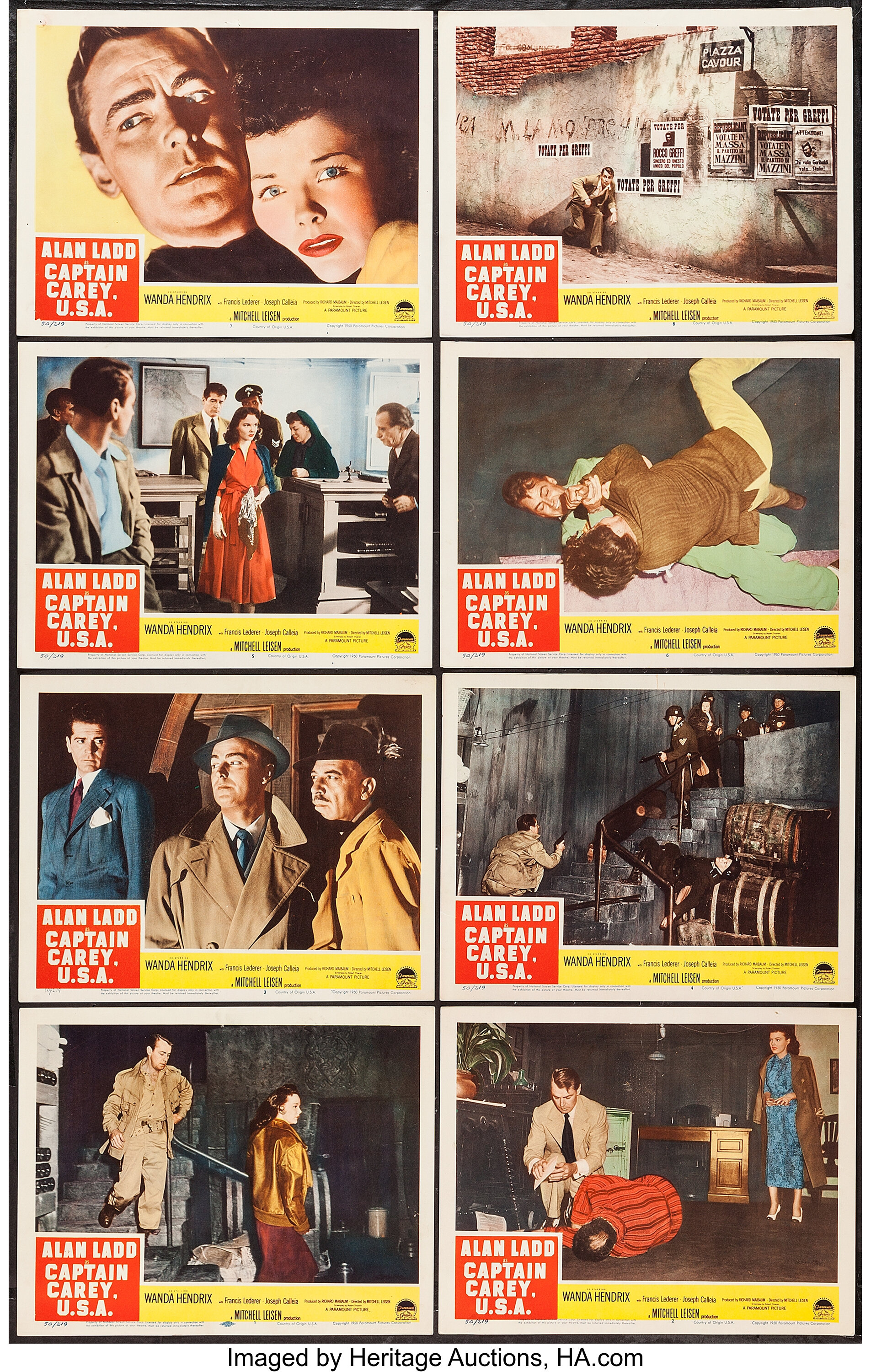 Captain Carey, U.S.A. (Paramount, 1950). Lobby Card Set of 8 (11" X ...