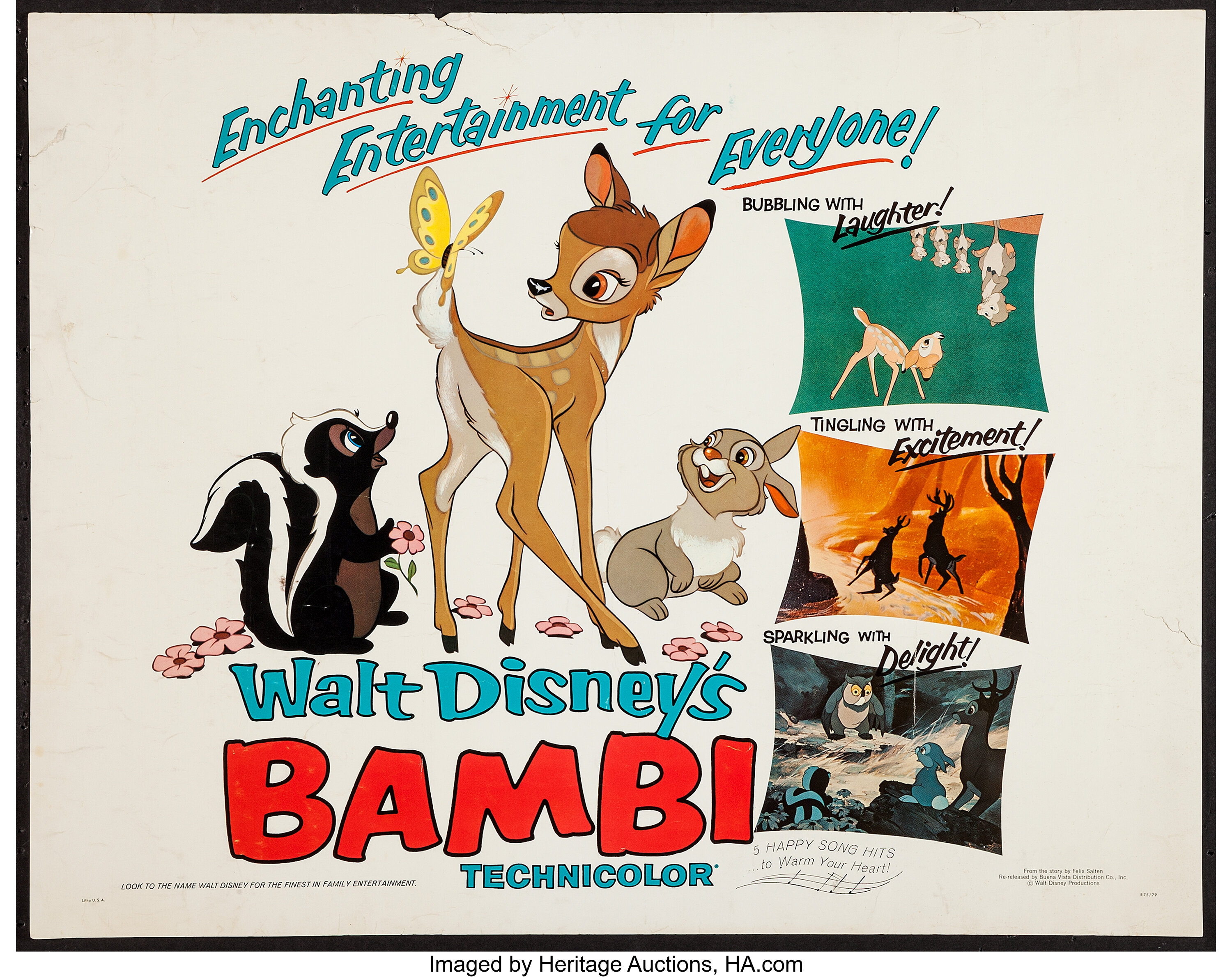Bambi (Buena Vista, R-1975). Half Sheet (22" X 28"). Animation.. | Lot ...