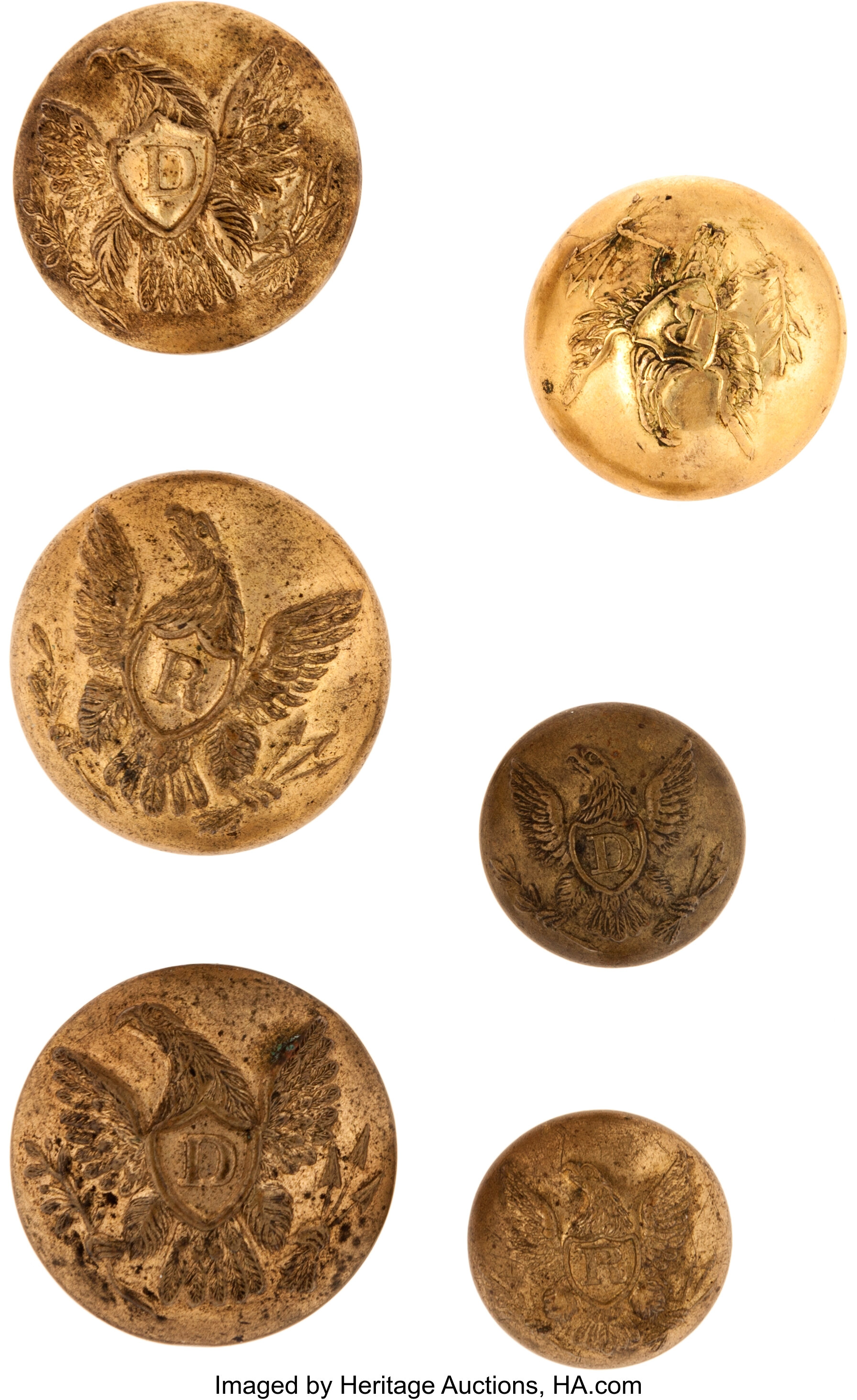 Buttons: Three Dragoon Buttons and Three Riflemen Buttons.... | Lot ...