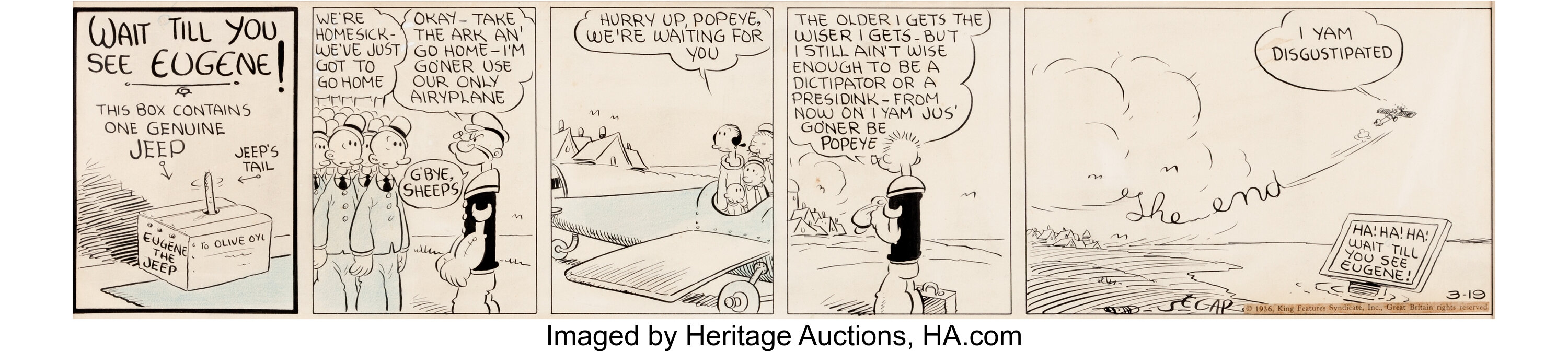 Elzie Segar Thimble Theater Starring Popeye Daily Comic Strip | Lot ...