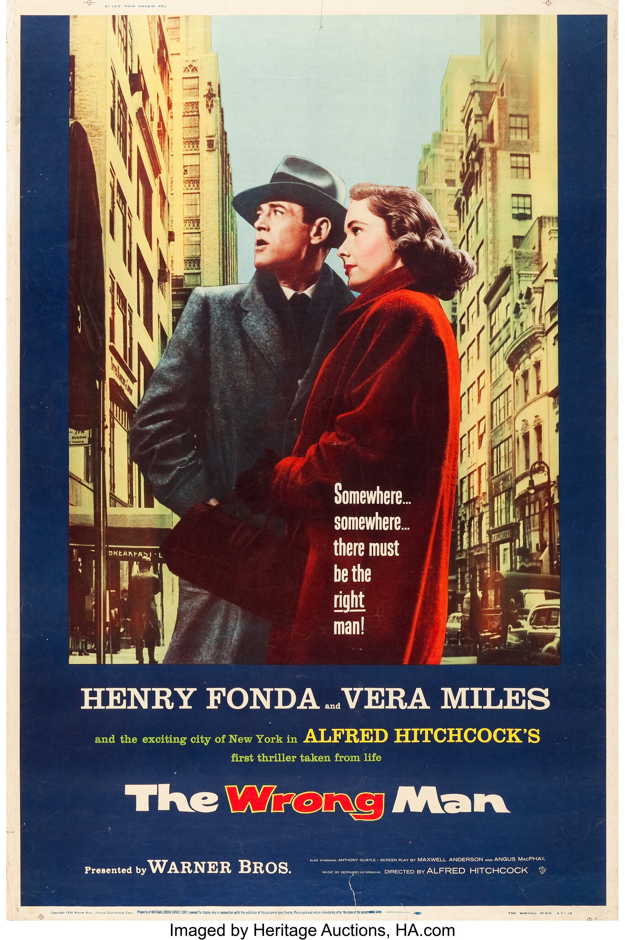 The Wrong Man (Warner Brothers, 1957). Poster (40" X 60") Style Z ...