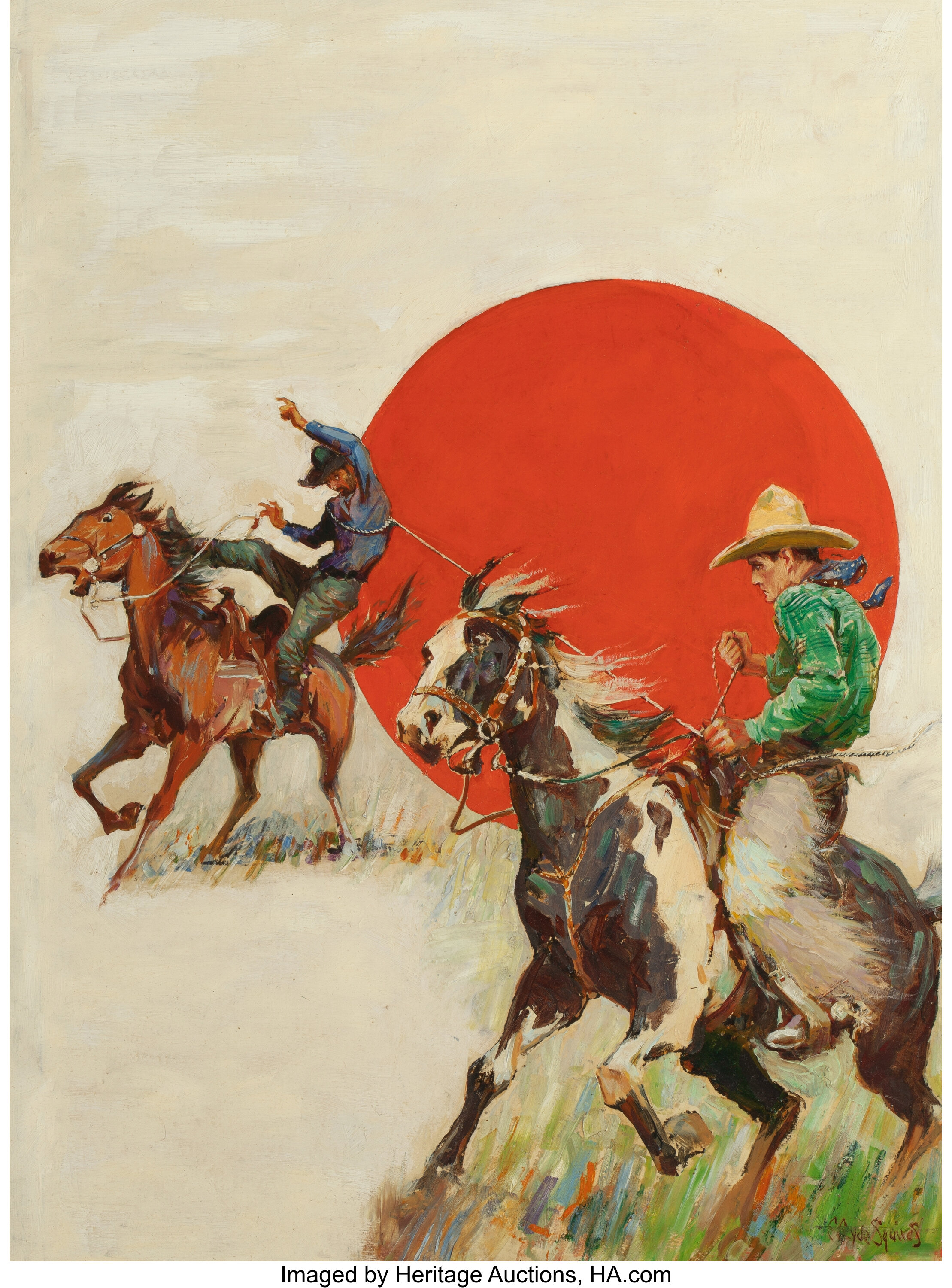 CHARLES (C. CLYDE) SQUIRES (American, 1883-1970). Rustlers Ride the ...