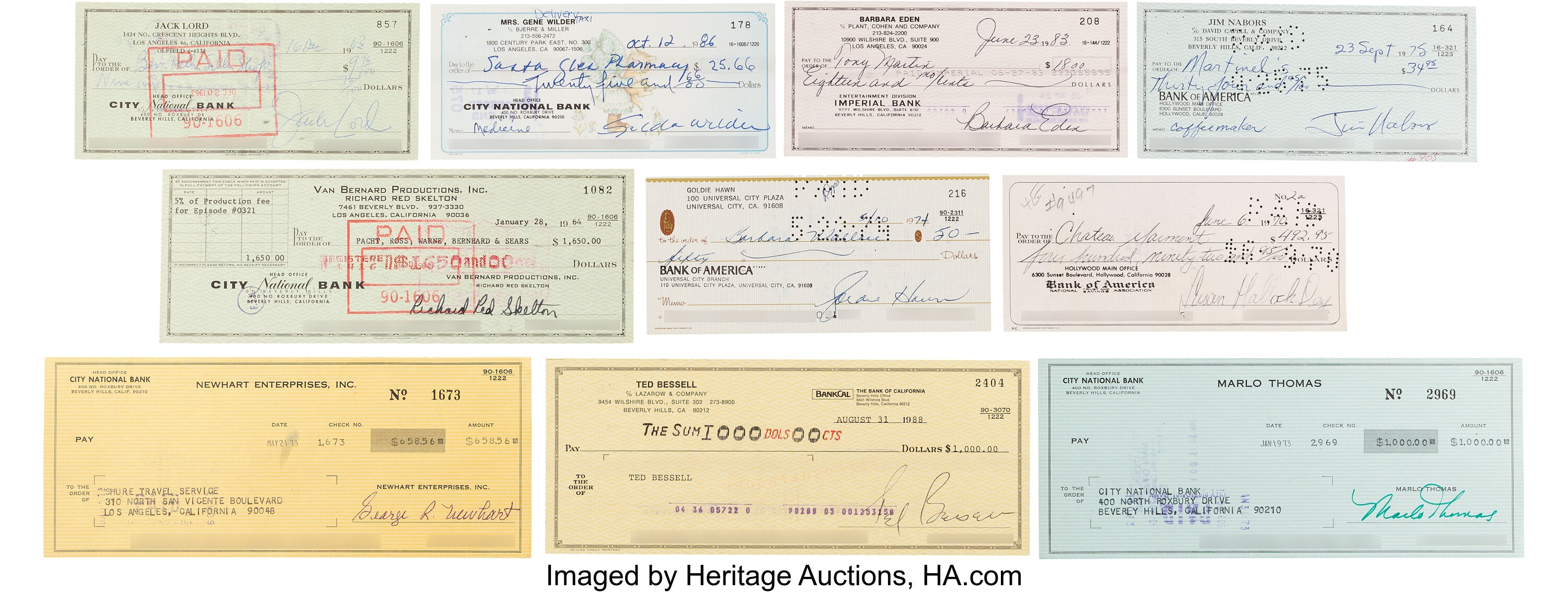 A Group of TV Star Signed Personal Checks, 1960s-1980s.... (Total ...