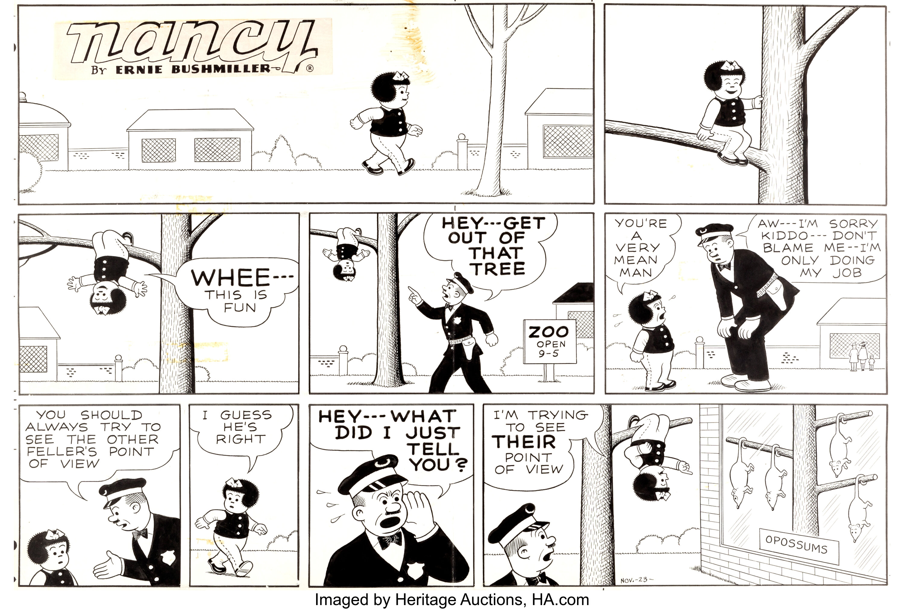 Ernie Bushmiller Nancy Sunday Comic Strip Original Art dated | Lot ...