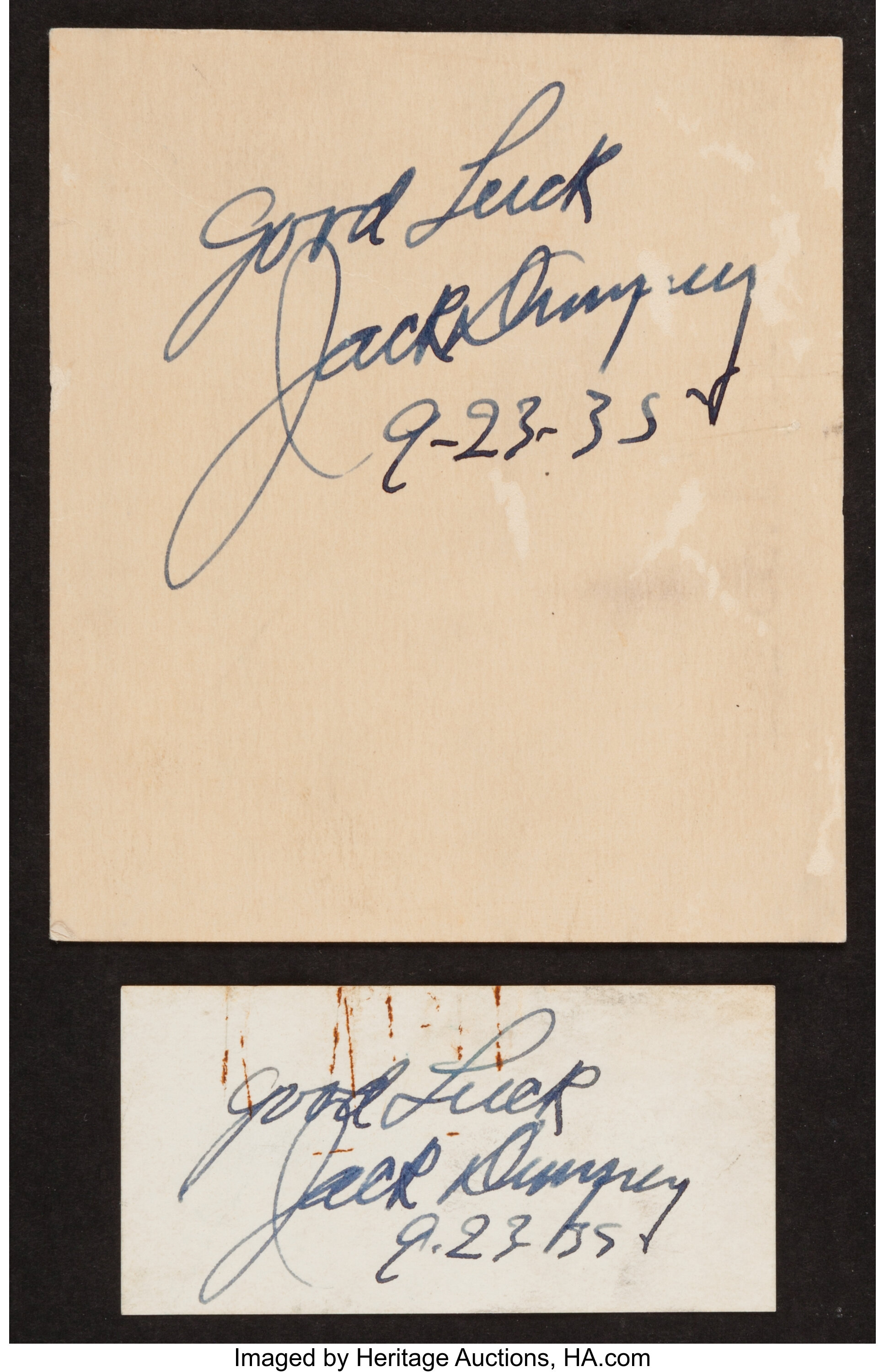 Jack Dempsey Signed Cut Signatures Lot of 2.... Boxing Collectibles ...