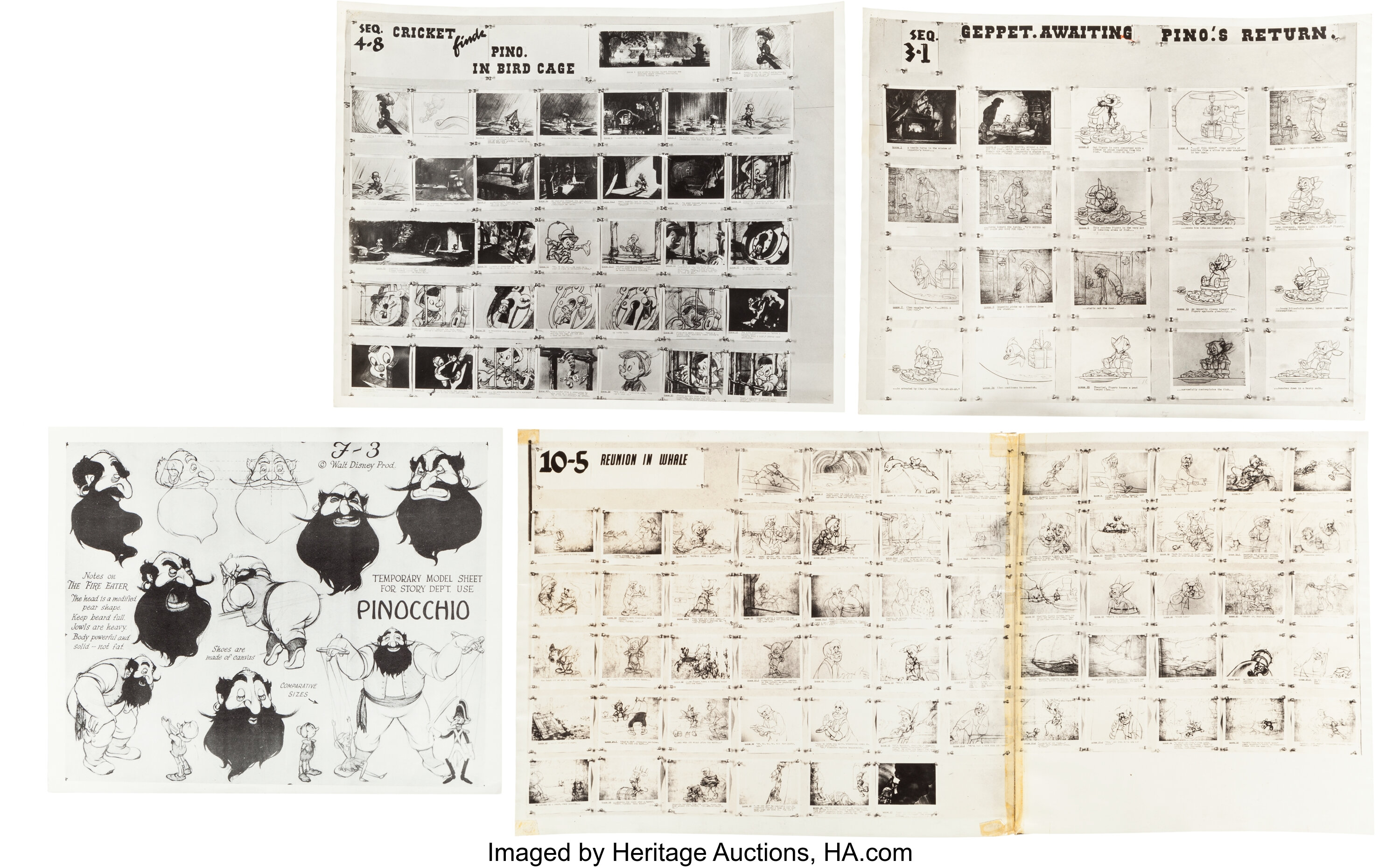 Pinocchio Storyboard/Model Sheet Print Group (Walt Disney, | Lot #14639 ...