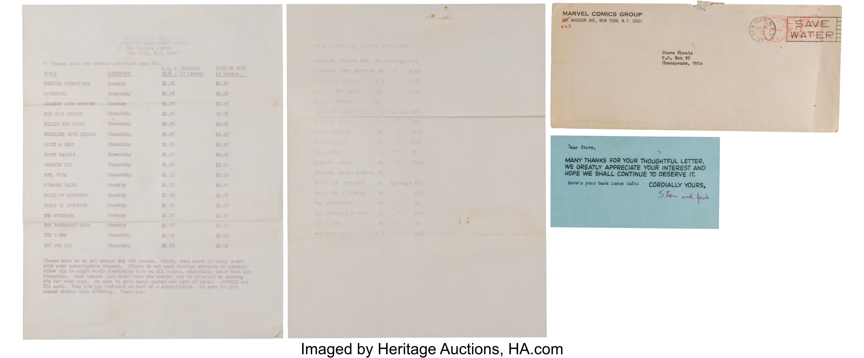 Marvel Comics Subscription Letter (1964).... (Total: 4 Items) | Lot ...