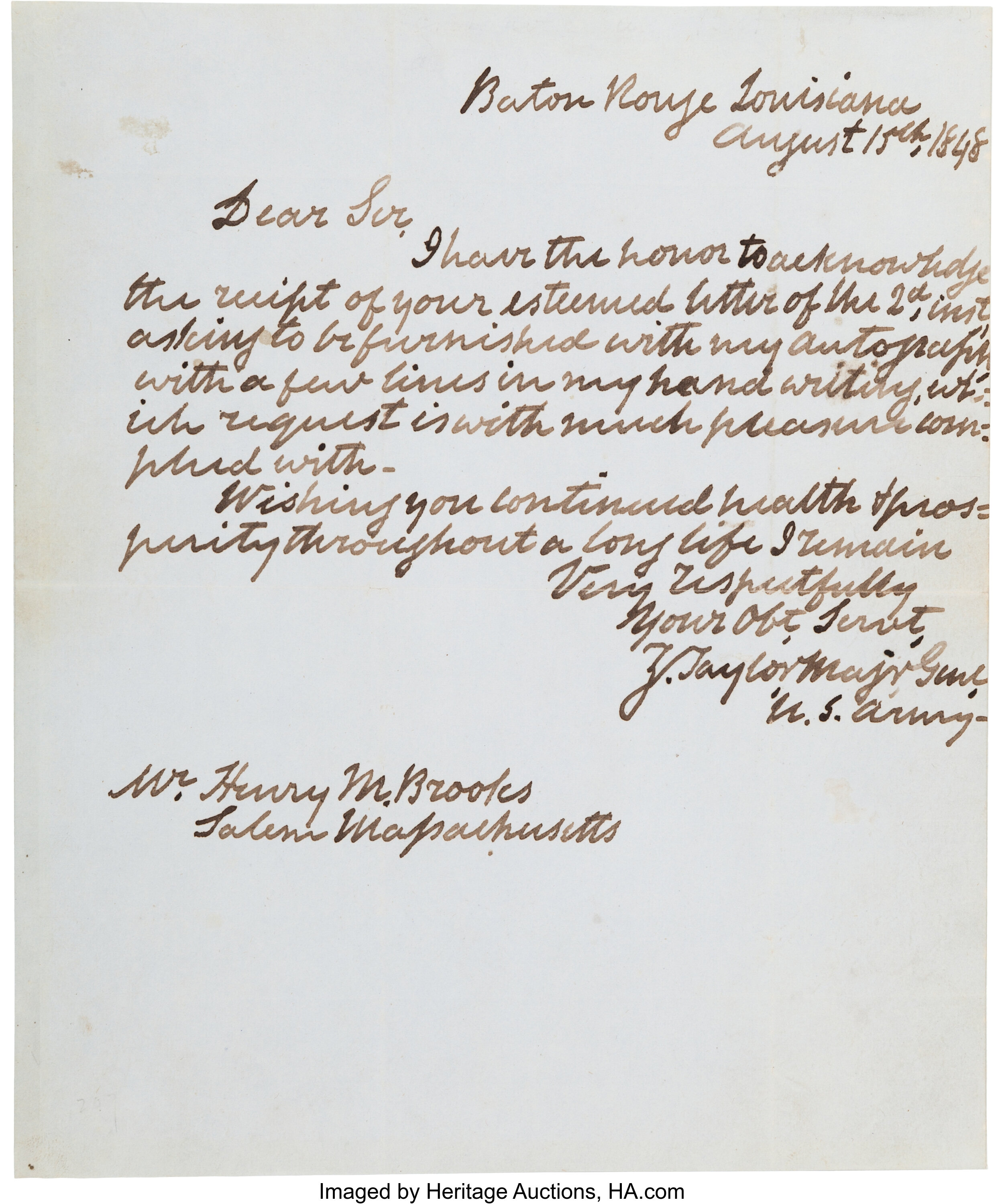 Zachary Taylor Autograph Letter Signed... Autographs U.S. | Lot #34163 ...
