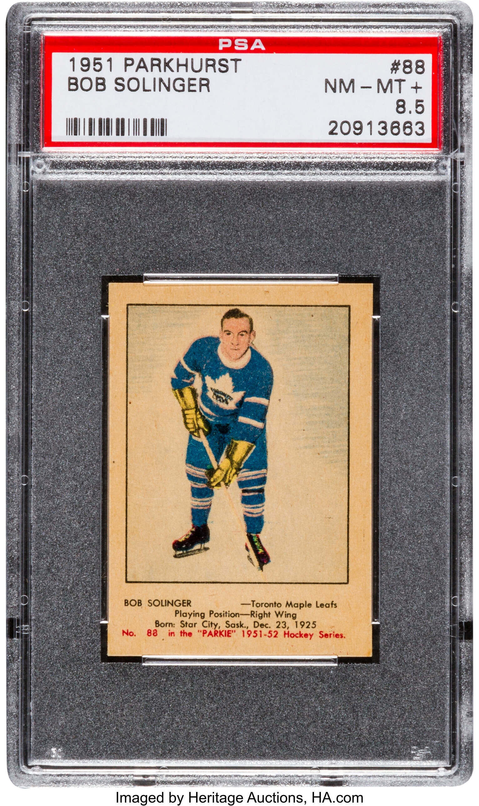 1951 Parkhurst Bob Solinger #88 PSA NM-MT+ 8.5 - None Higher. ... | Lot ...