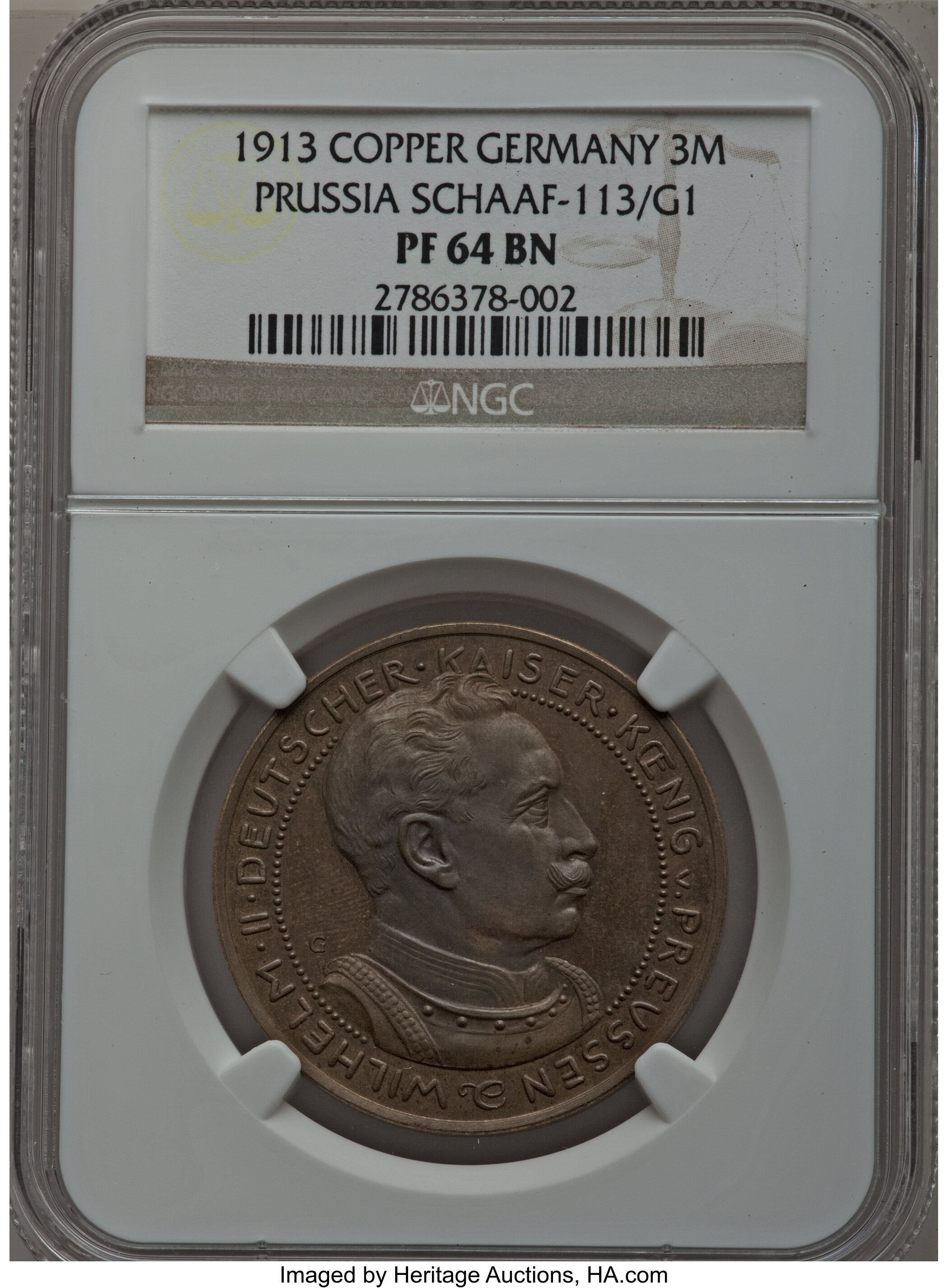 German States: Prussia. Wilhelm II Pattern 3 Mark 1913-G,... German ...