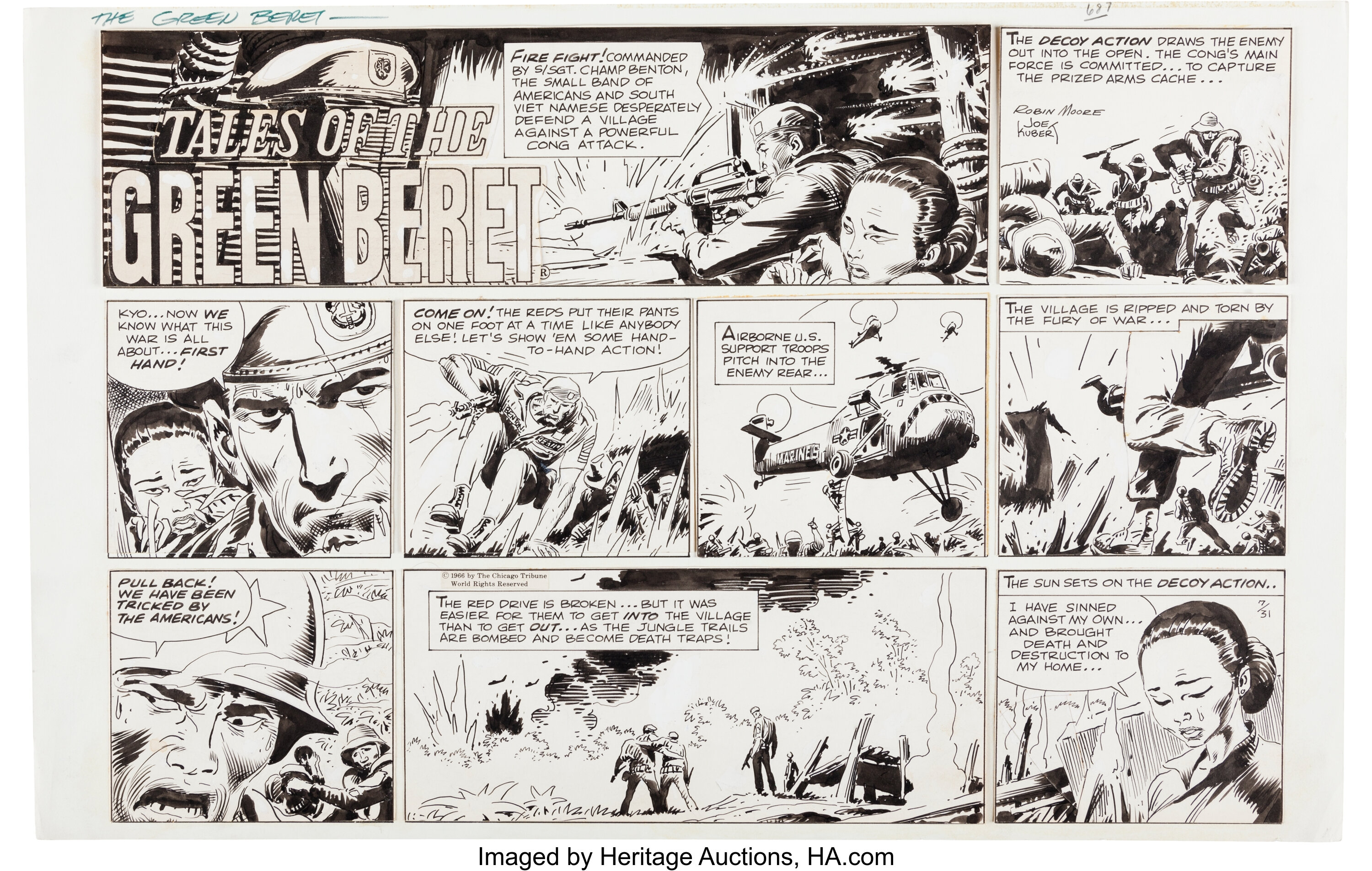 Joe Kubert Tales of the Green Beret Sunday Comic Strip Original Art ...