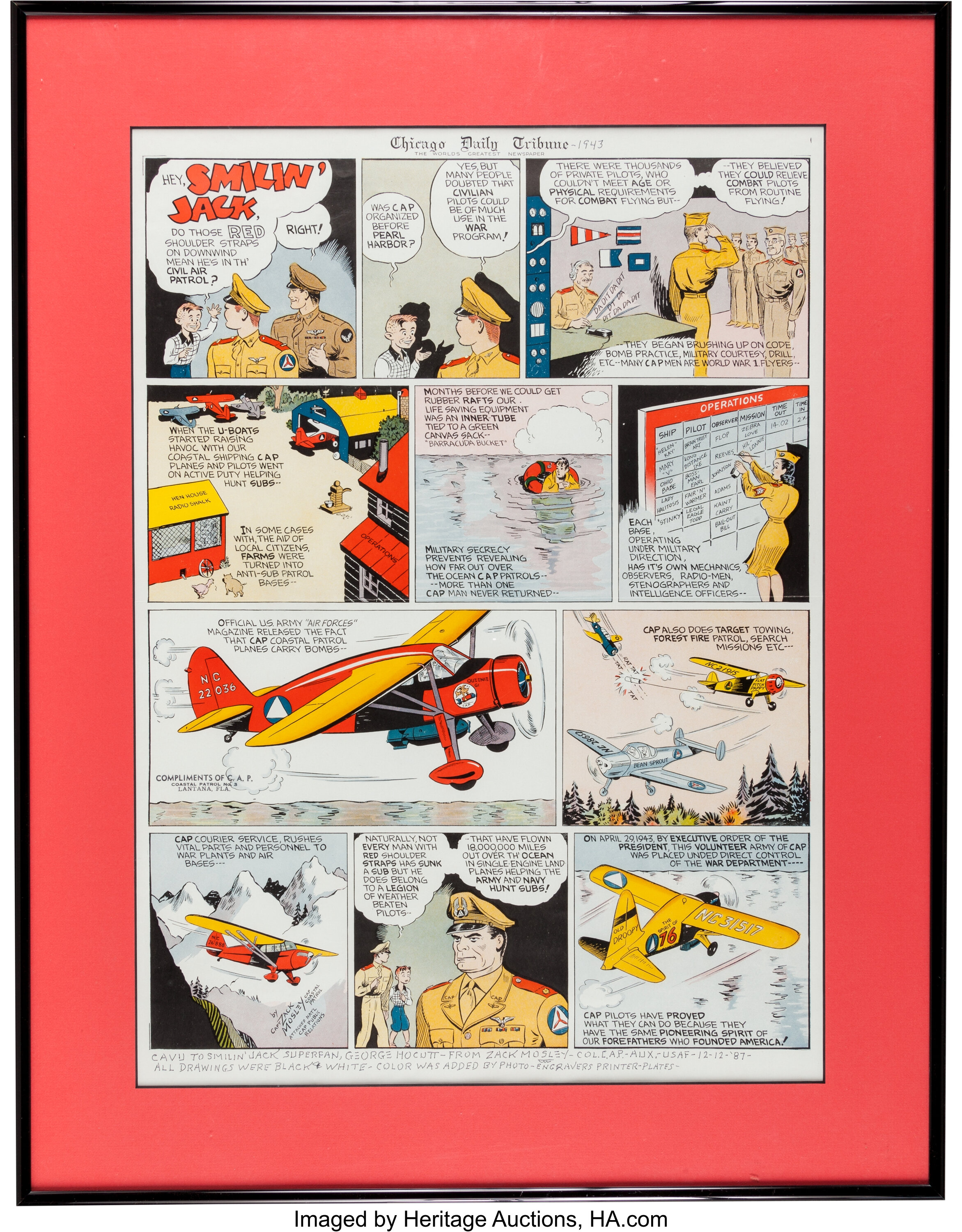 Zack Mosley Smilin' Jack Sunday Civil Air Patrol Color Print | Lot ...