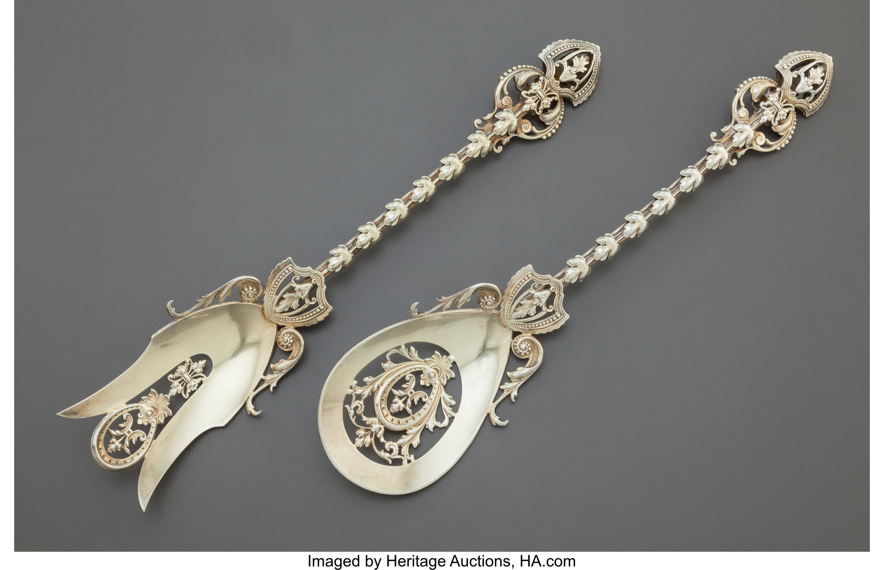 A SHIEBLER SILVER GILT SALAD SERVING SET. George W. Shiebler & Co ...