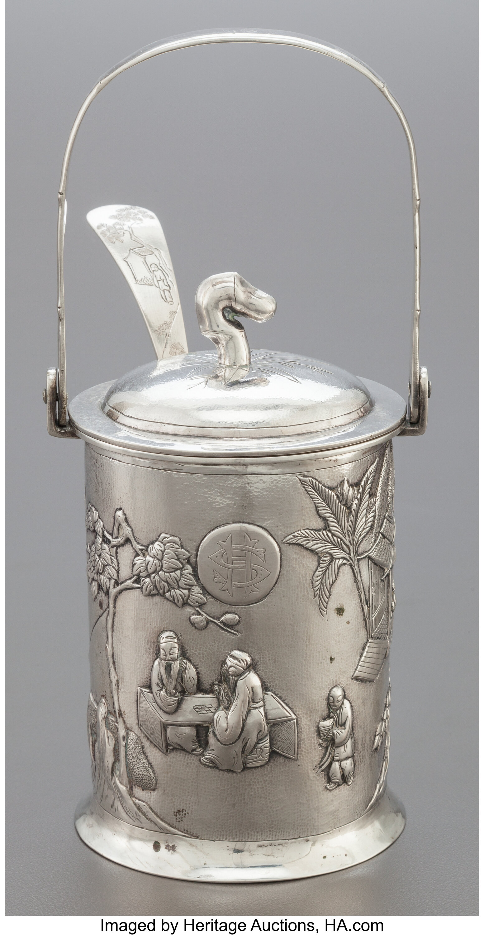 A TUCK CHANG CHINESE EXPORT SILVER CONSERVE POT & SPOON . Tuck | Lot ...