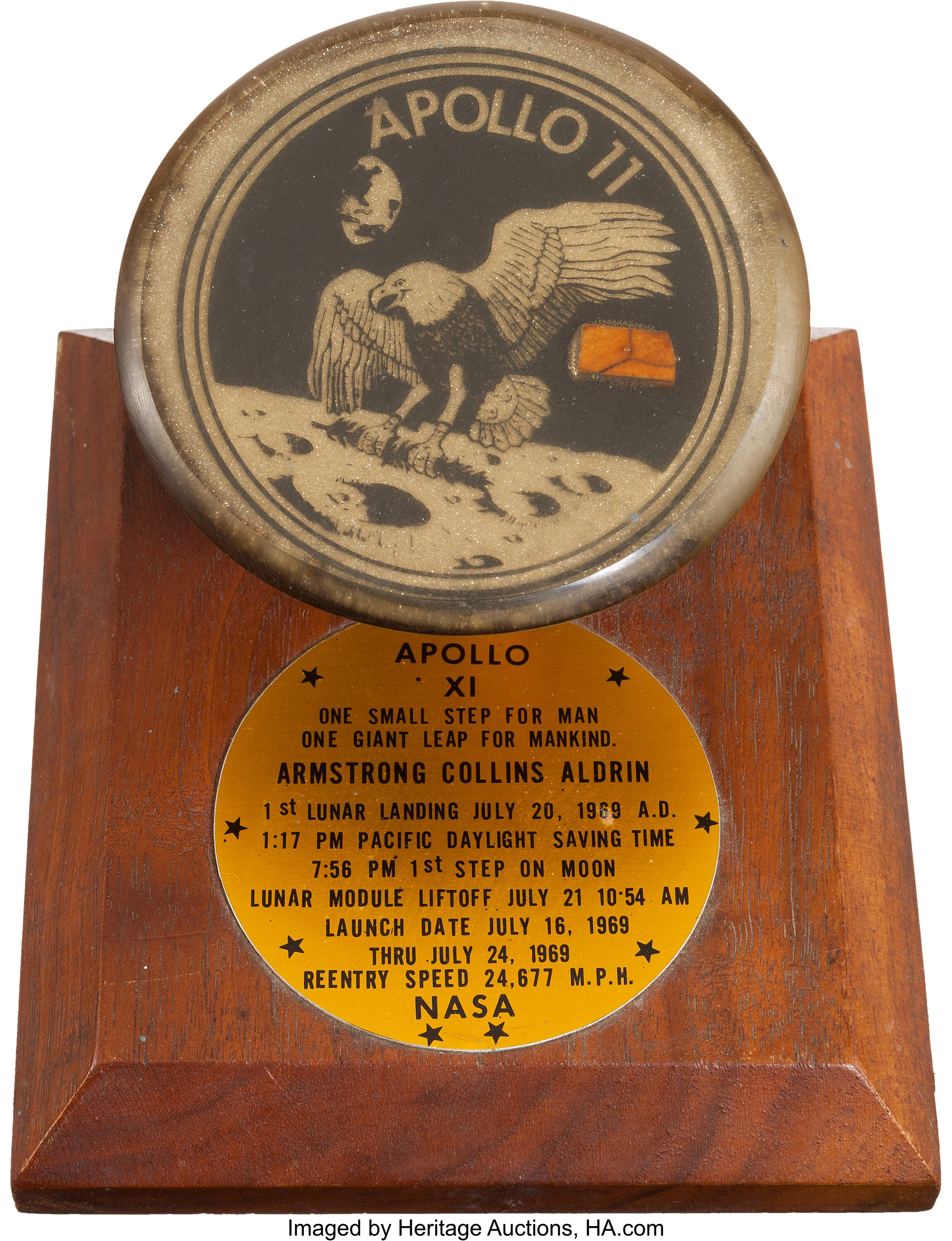 Apollo 11 Flown Fragment in Desk Display. ... Space Exploration | Lot ...