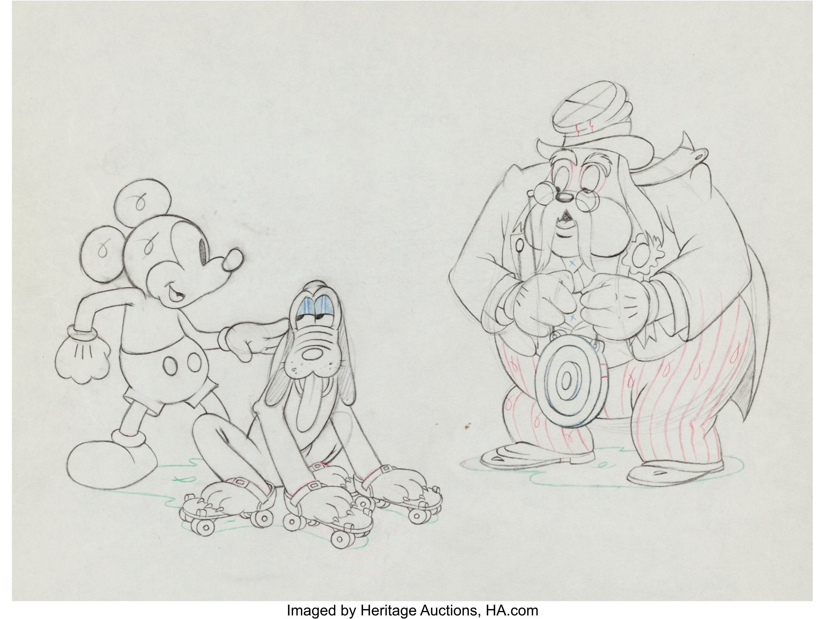 Society Dog Show Mickey Mouse, Pluto, and Judge Production Drawing ...