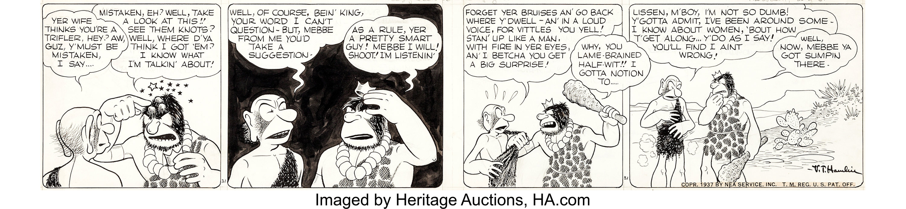V. T. Hamlin Alley Oop Daily Comic Strip Original Art dated 8-31-37 ...
