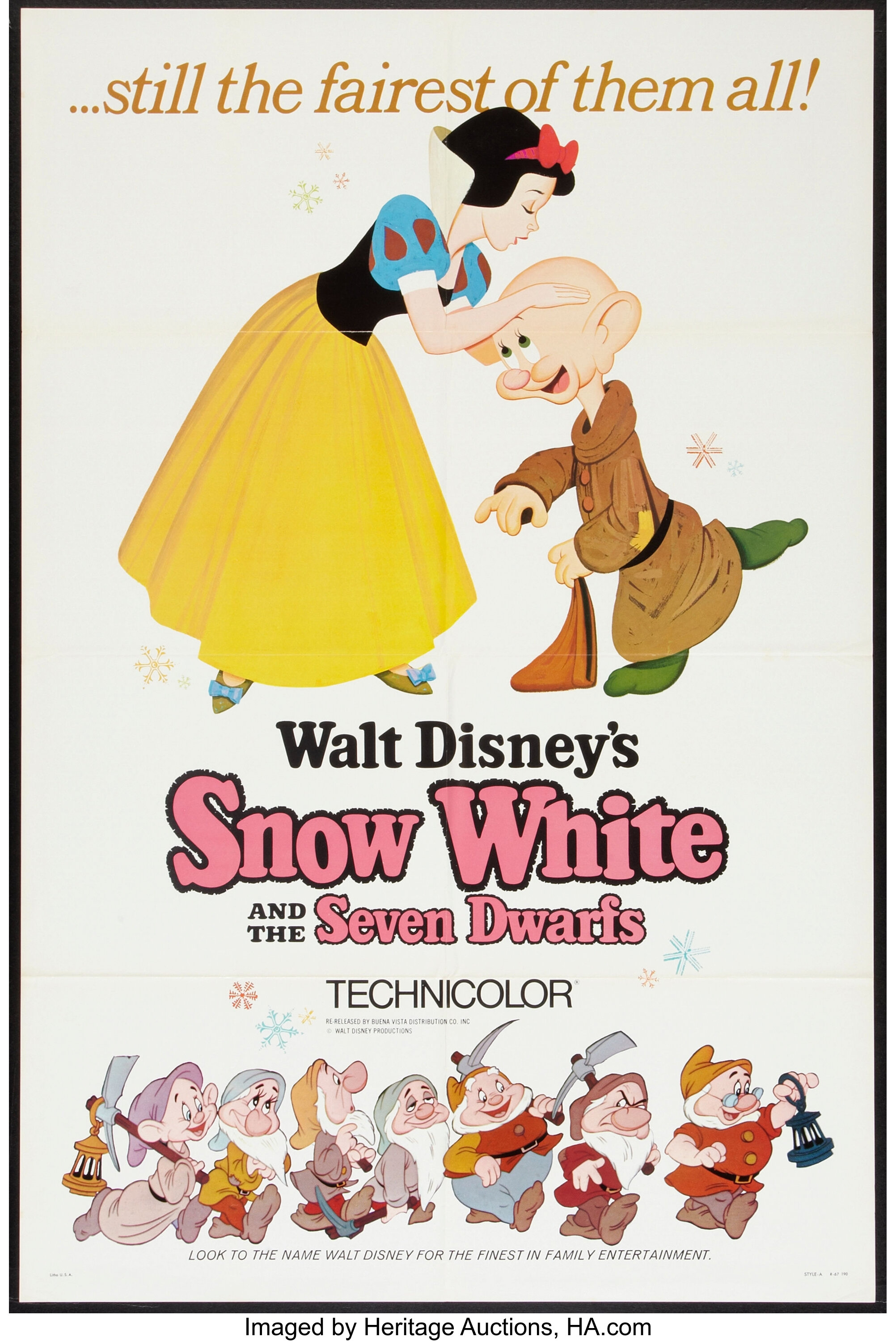 Snow White and the Seven Dwarfs (Buena Vista, R-1967). One Sheet | Lot ...