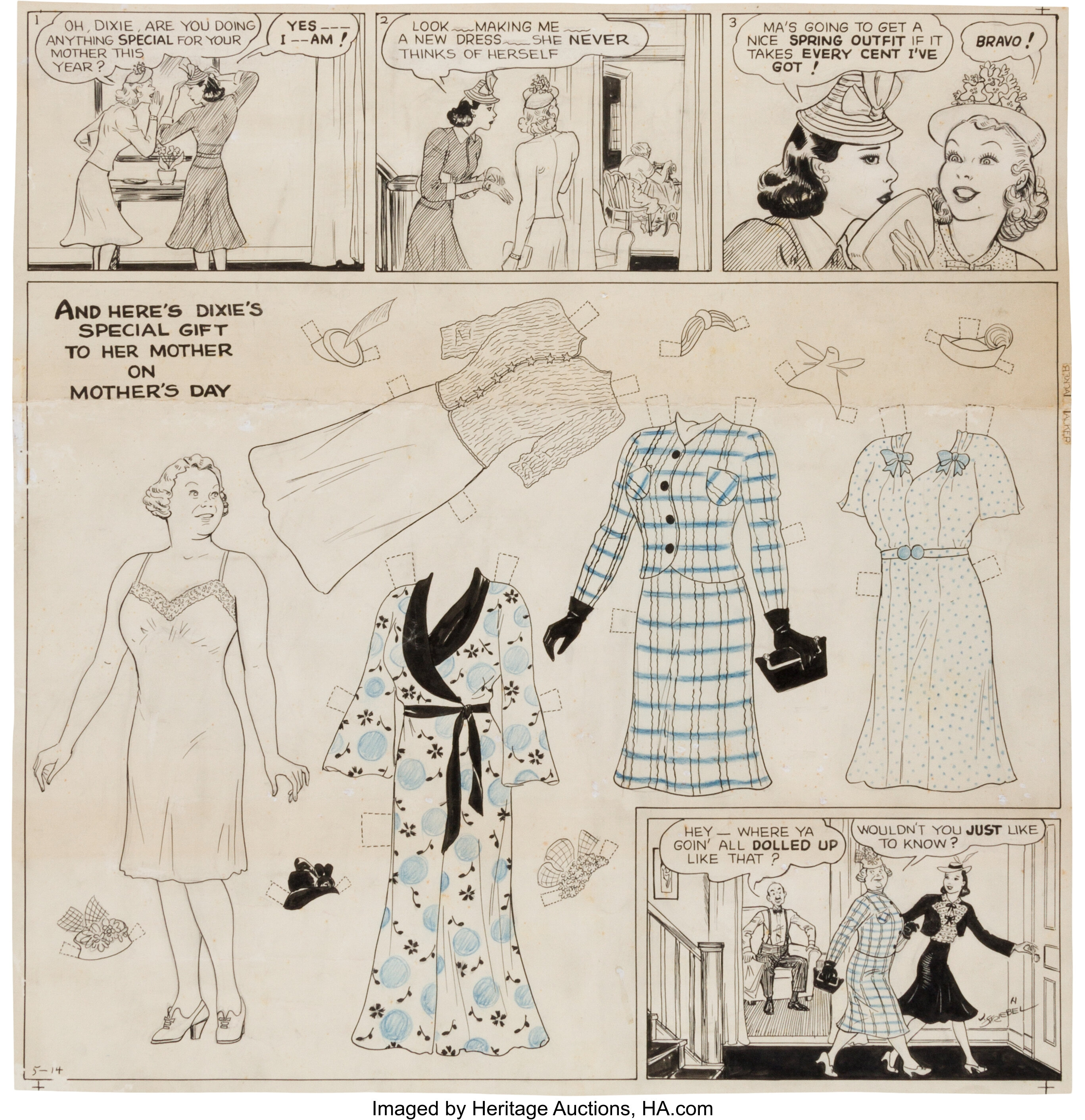 John Striebel Dixie Dugan Sunday Comic Strip Original Art dated | Lot ...