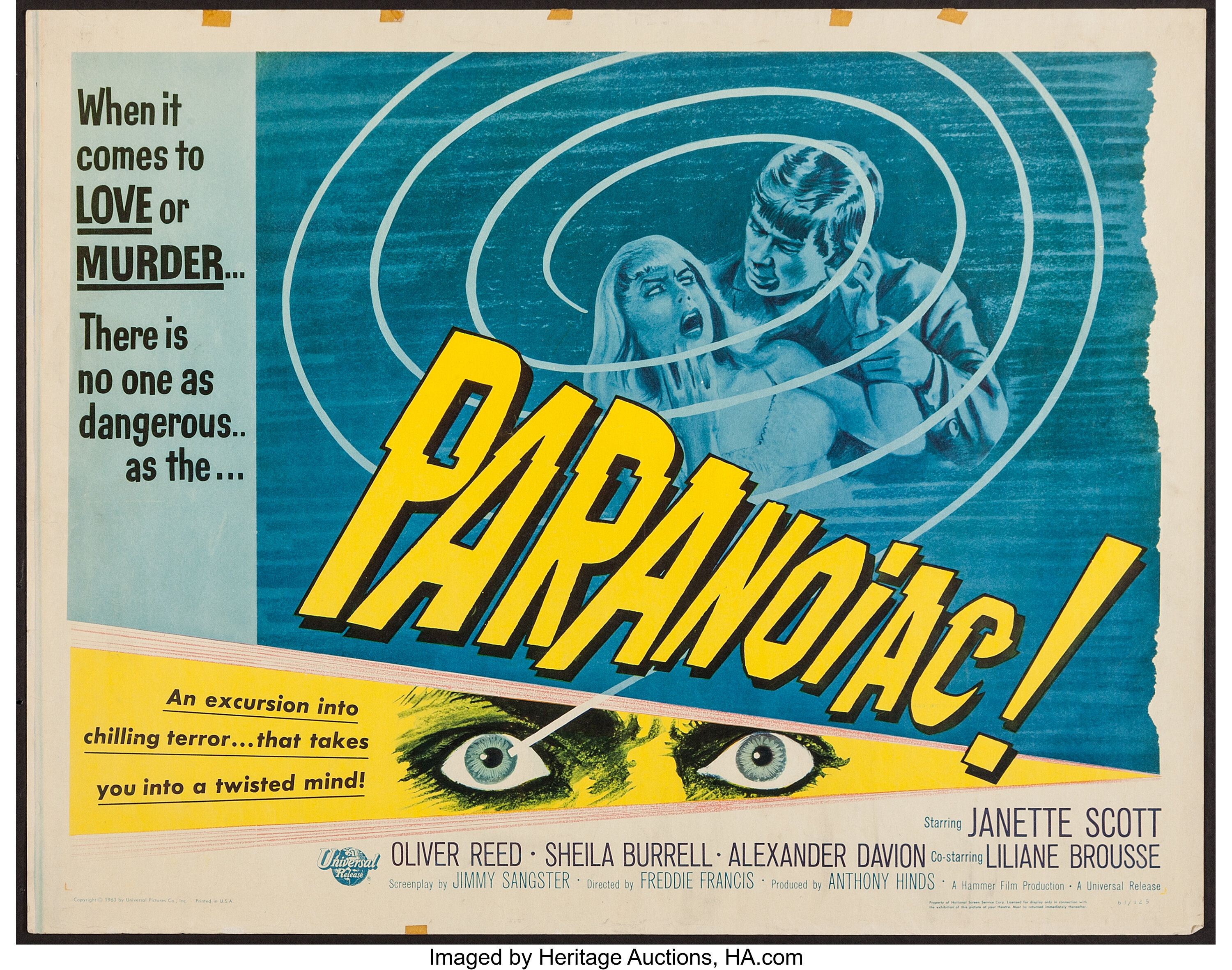 Paranoiac! (Universal, 1963). Half Sheet (22" X 28"). Horror ...