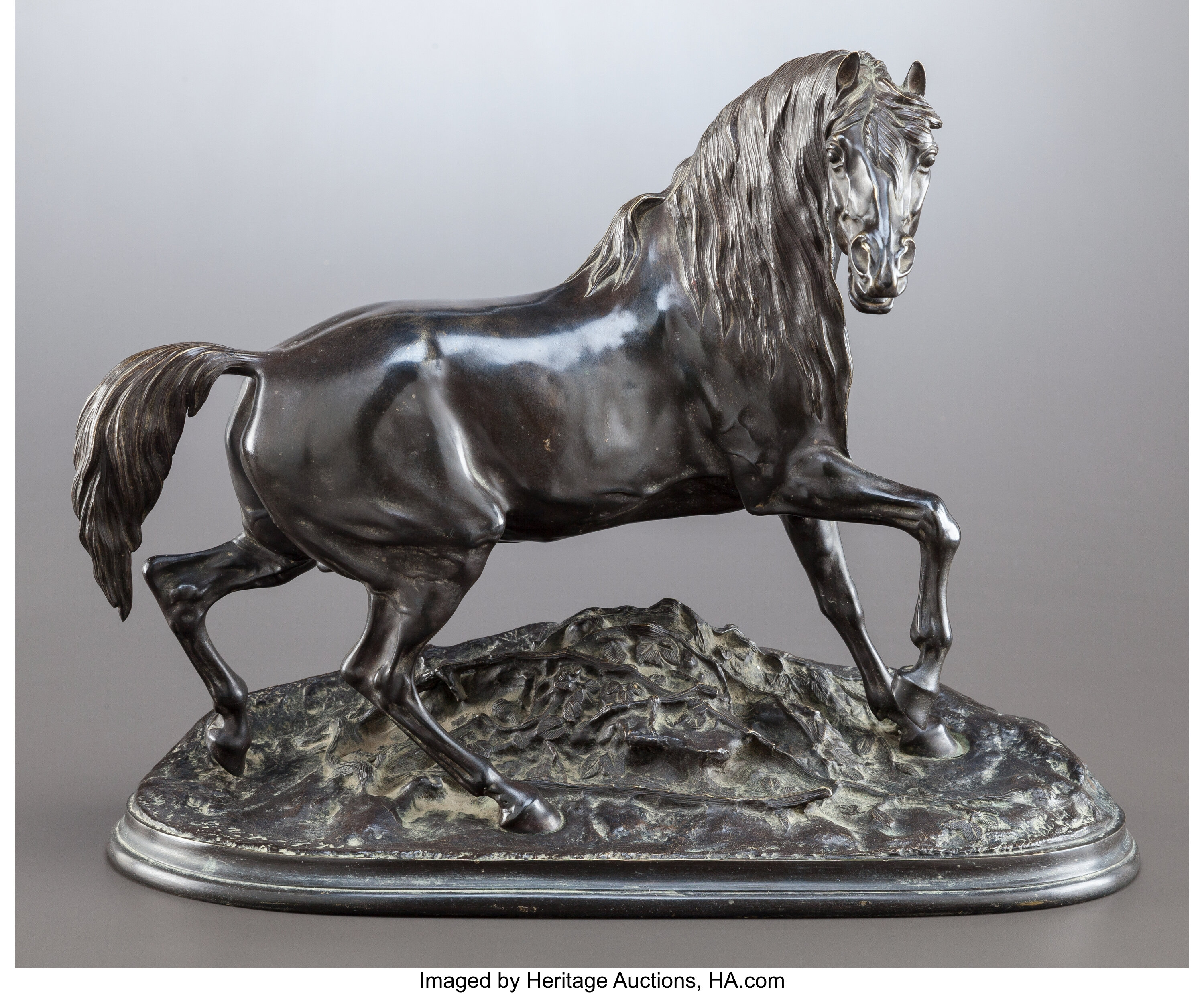 PIERRE JULES MENE (French, 1810-1879). Wild Stallion. Bronze with | Lot ...