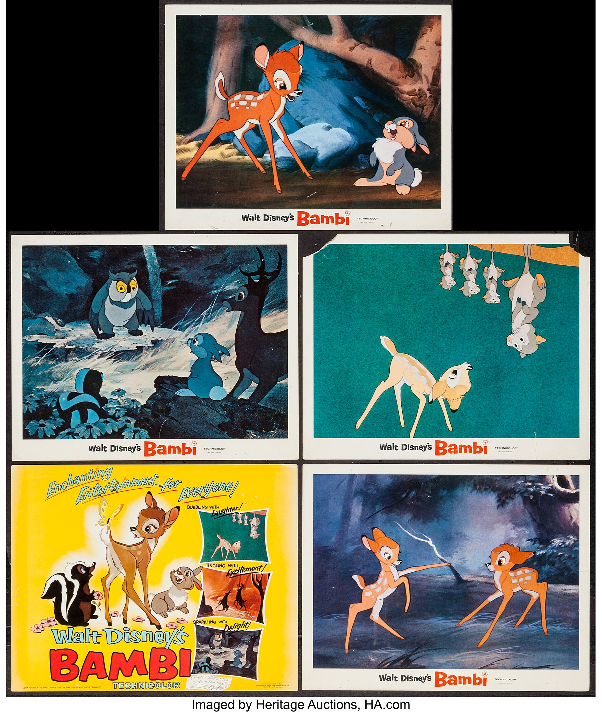Bambi (Buena Vista, R-1975). Title Lobby Card & Lobby Cards (4) | Lot ...