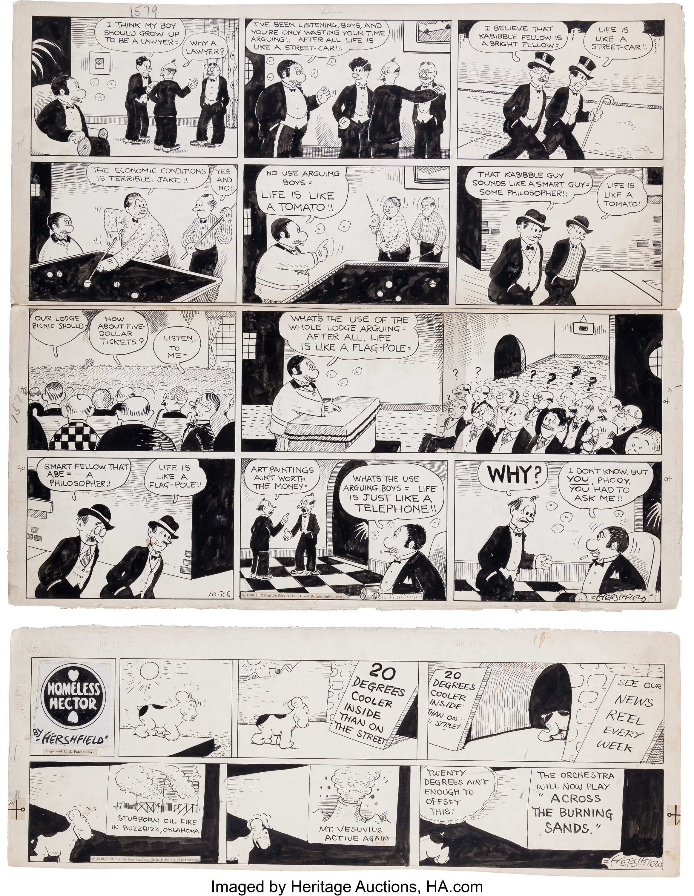 Harry Hershfield Abie the Agent and Homeless Hector Sunday Comic | Lot ...