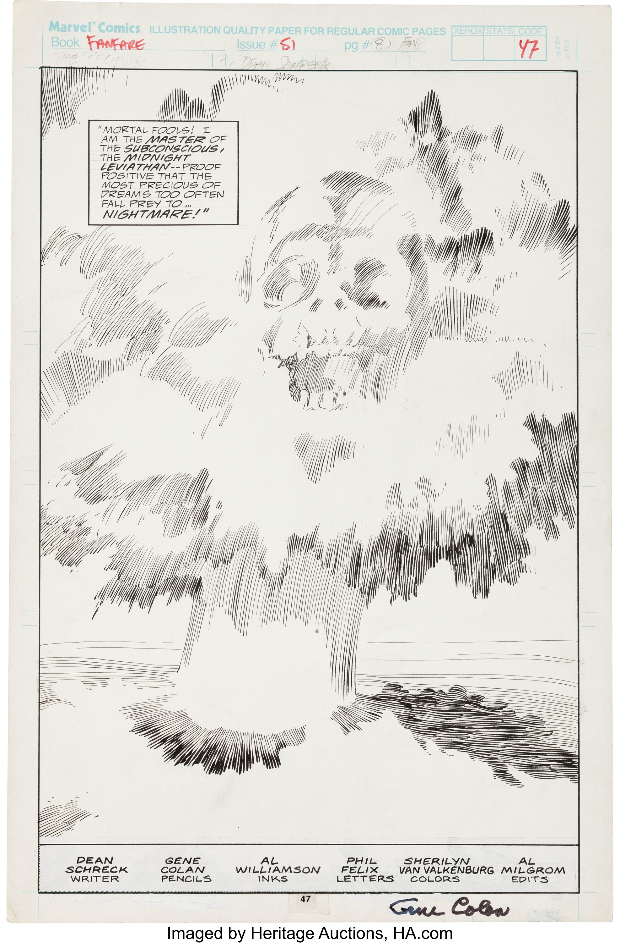 Gene Colan and Al Williamson Marvel Fanfare #51 Nightmare Page | Lot ...