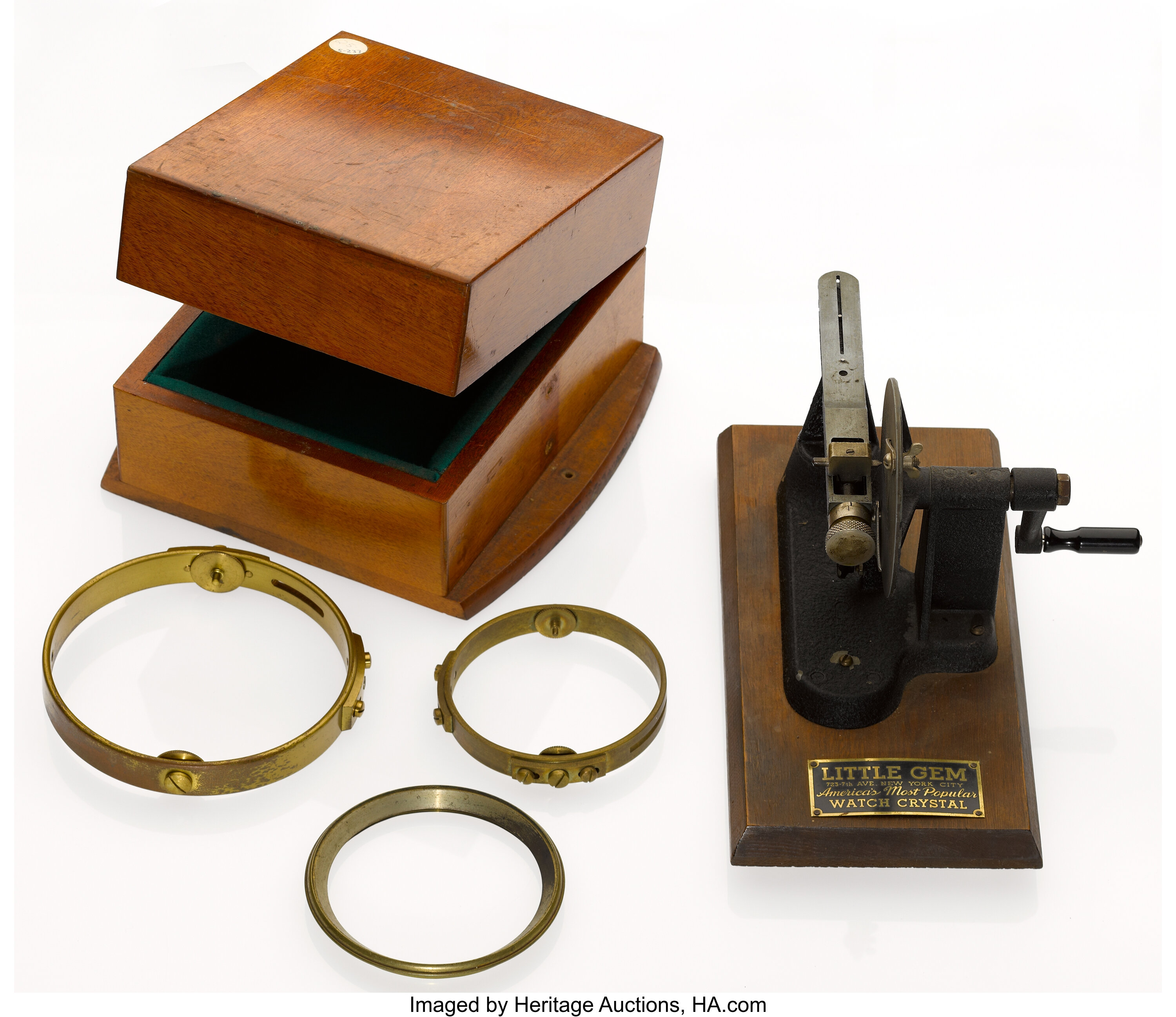 "Little Gem" Watch Crystal Grinder & A Wood Deck Watch Box & Two | Lot ...