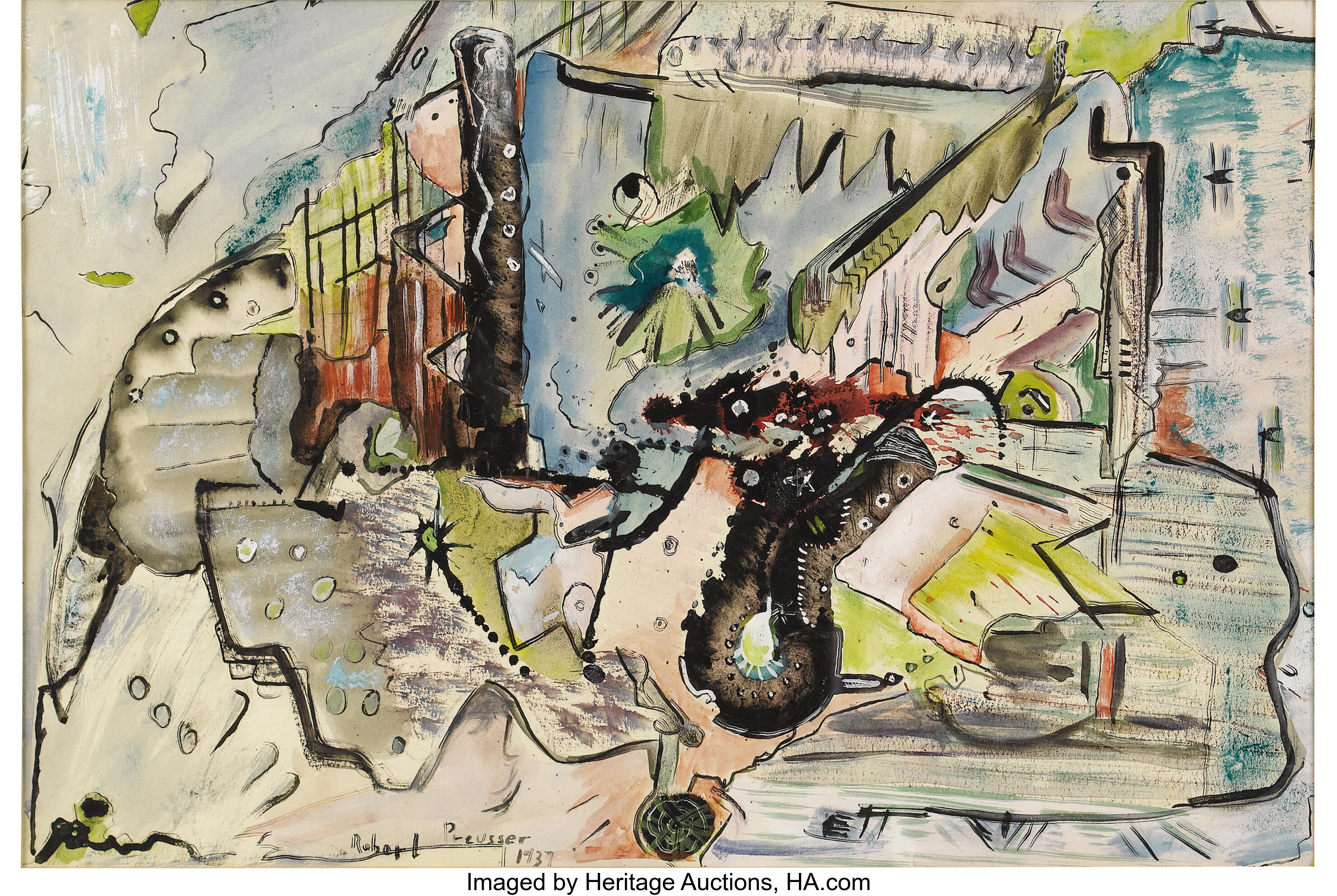 ROBERT PREUSSER (1919-1992). Improvisation B7, 1937. Watercolor. | Lot ...