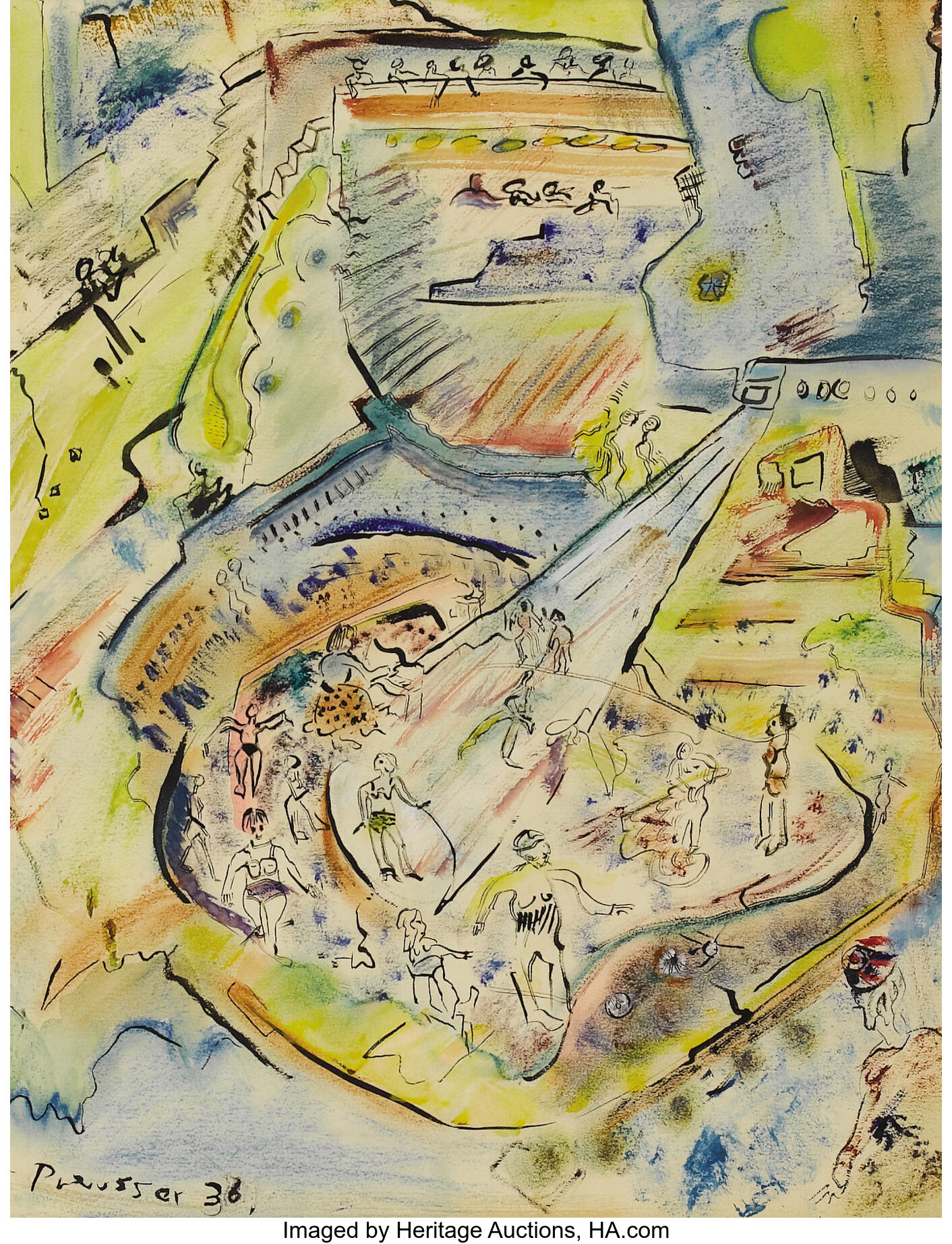 ROBERT PREUSSER (1919-1992). Texas Centennial, 1936. Watercolor. | Lot ...