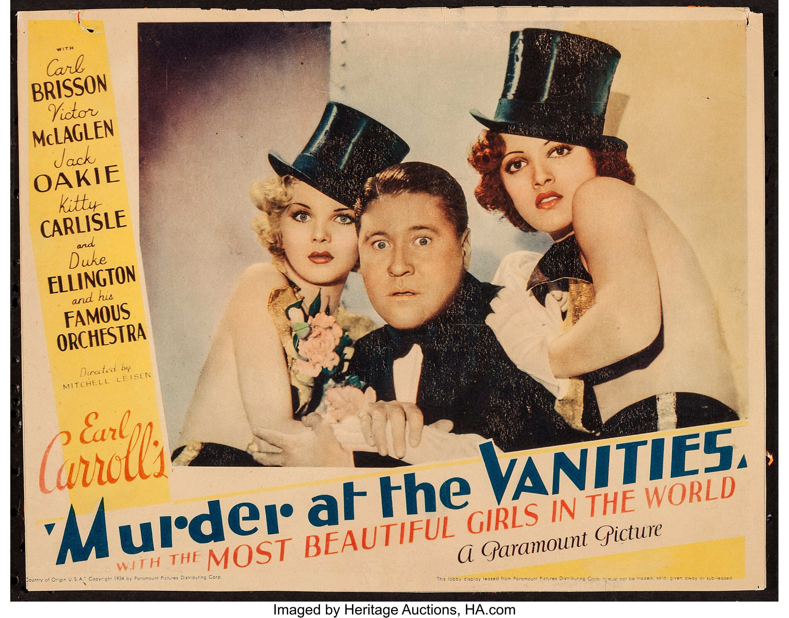 Murder at the Vanities (Paramount, 1934). Trimmed Lobby Card (10.5 ...