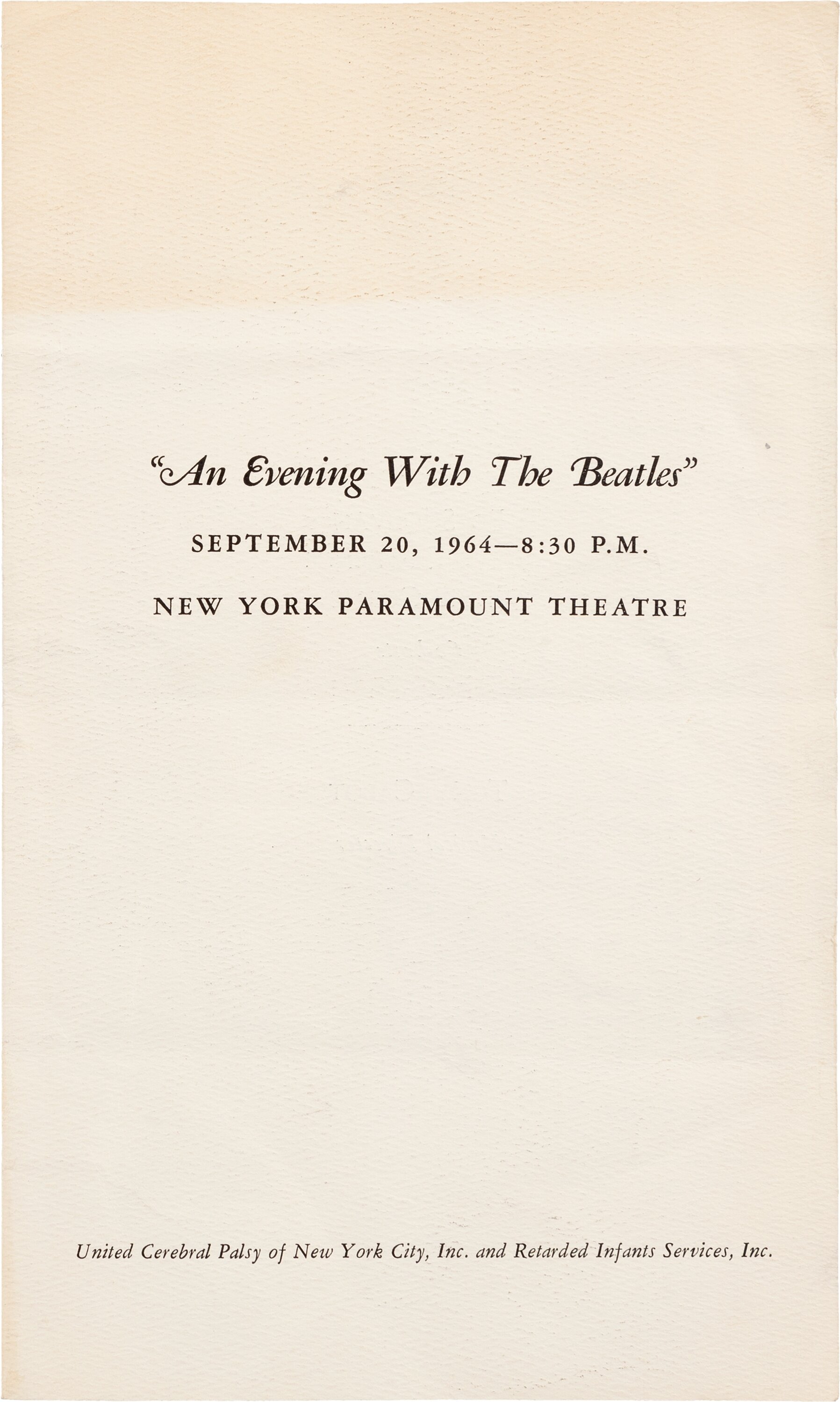 Beatles New York Paramount Theatre Charity Benefit Concert Program ...