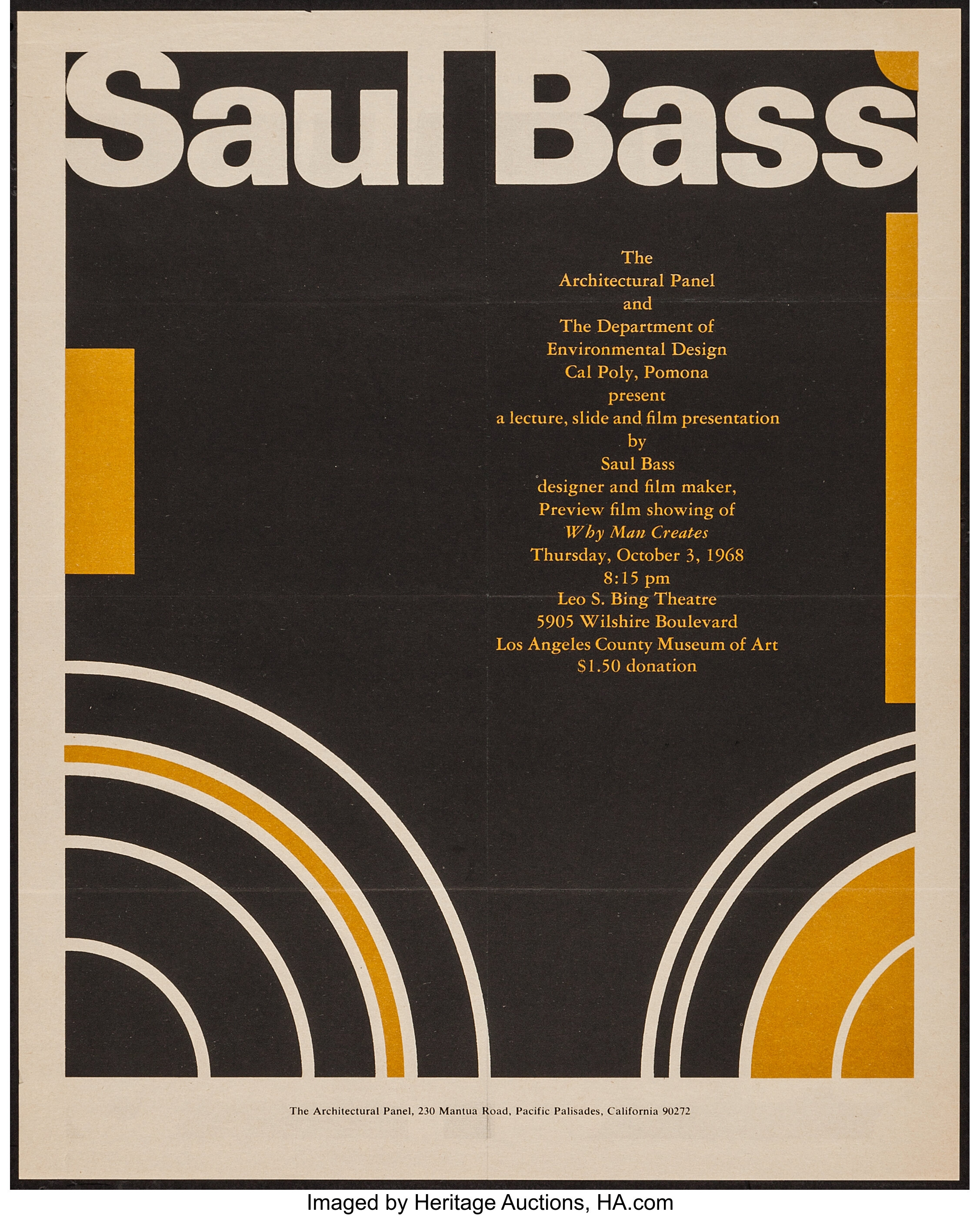 Saul Bass Event Poster (The Architectural Panel, 1968). Poster (16 ...