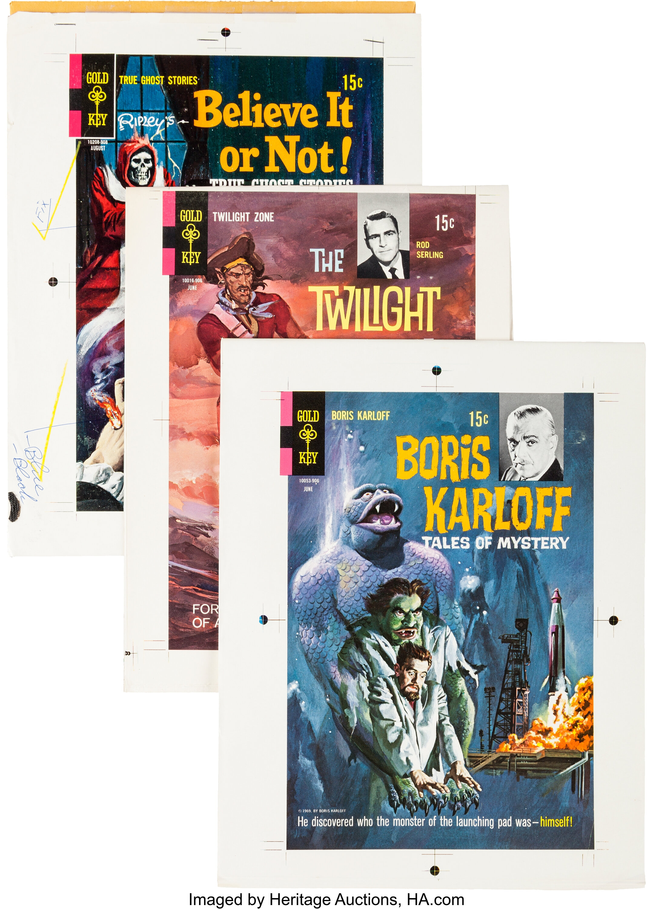 Mystery-Themed Comic Cover Production Material Group (Gold Key, | Lot ...