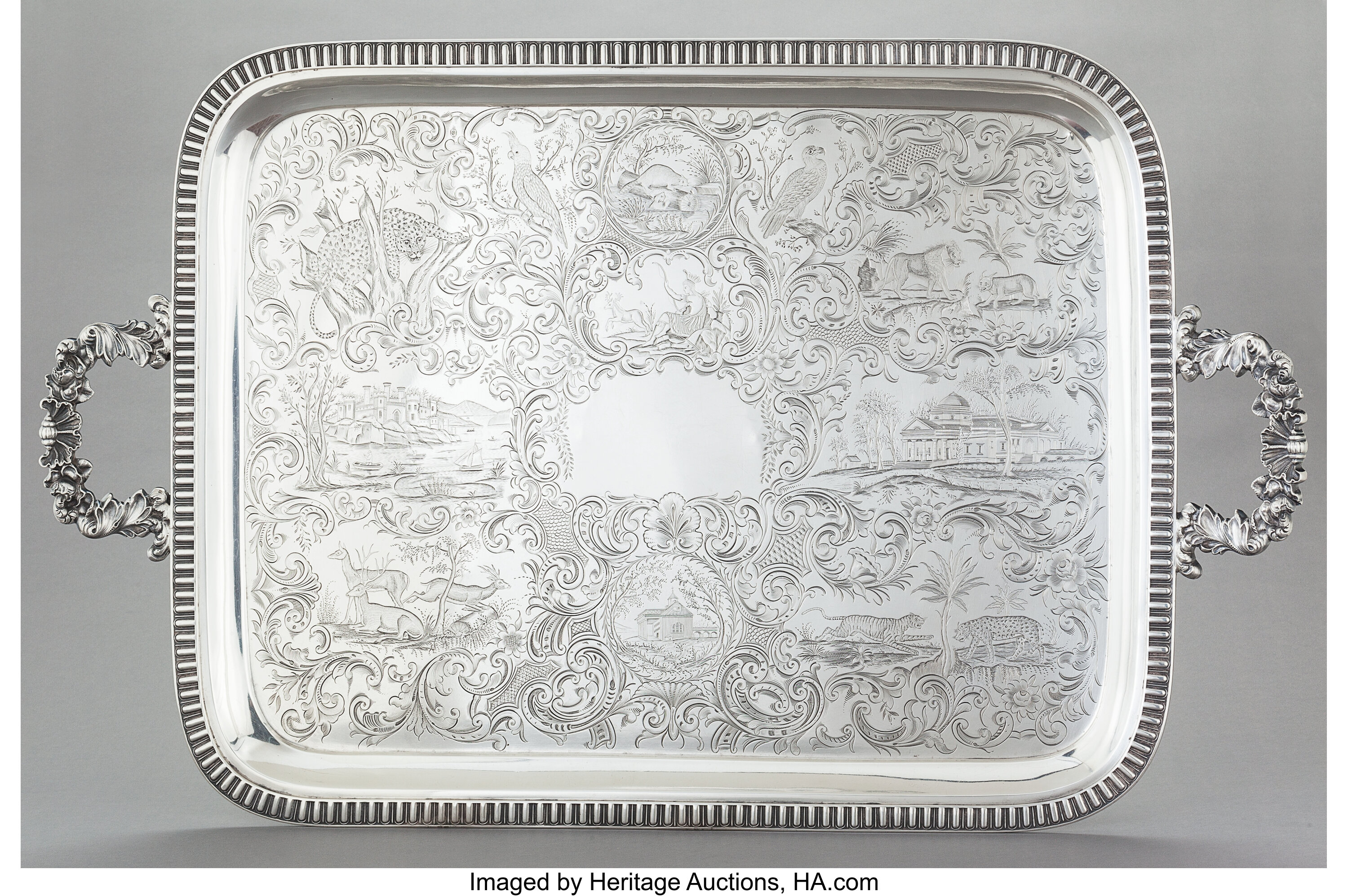 A RARE WILLIAM GALE COIN SILVER TWO HANDLED TRAY . William Gale & | Lot ...