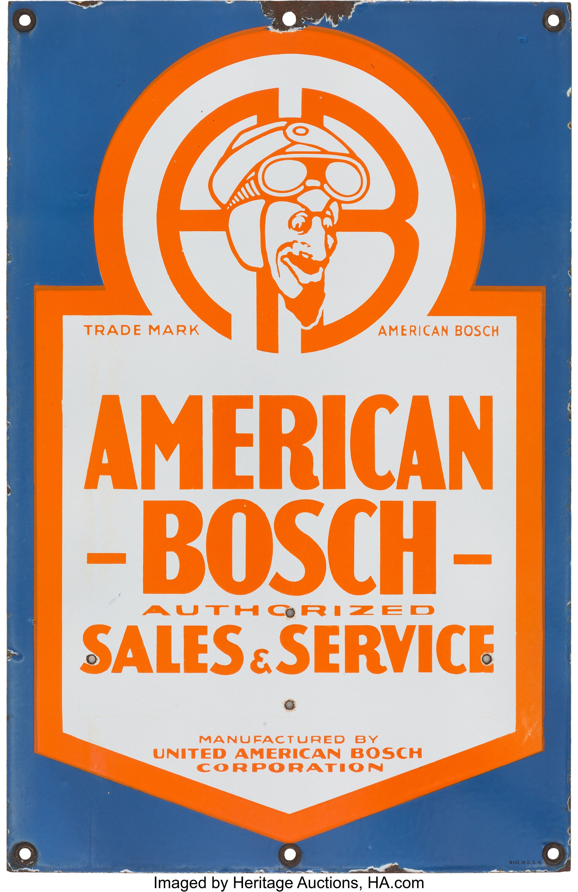 AMERICAN BOSCH PORCELAIN DOUBLE SIDED SALES & SERVICE SIGN. 20th | Lot ...