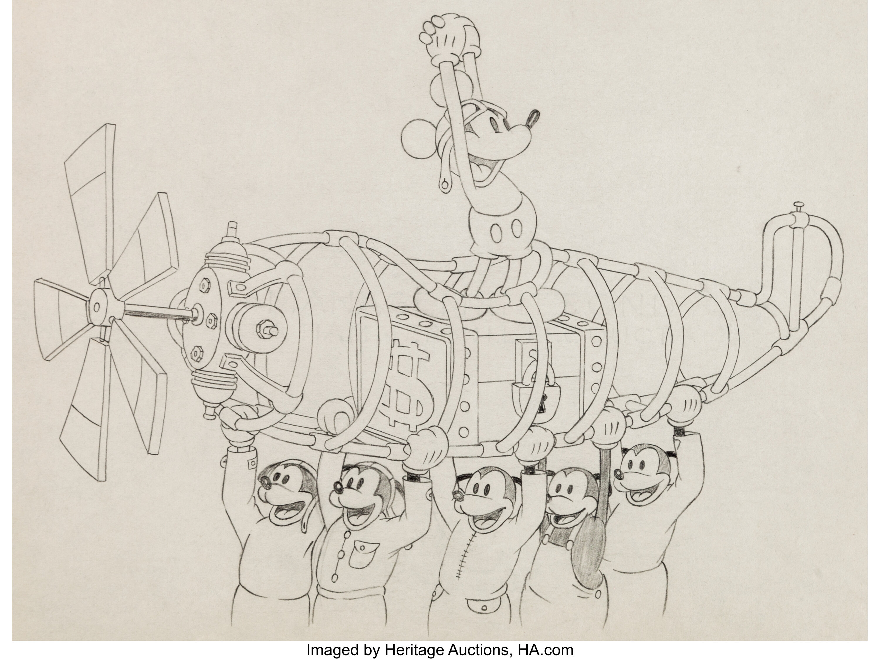 The Mail Pilot Mickey Mouse Production Drawing (Walt Disney, | Lot ...