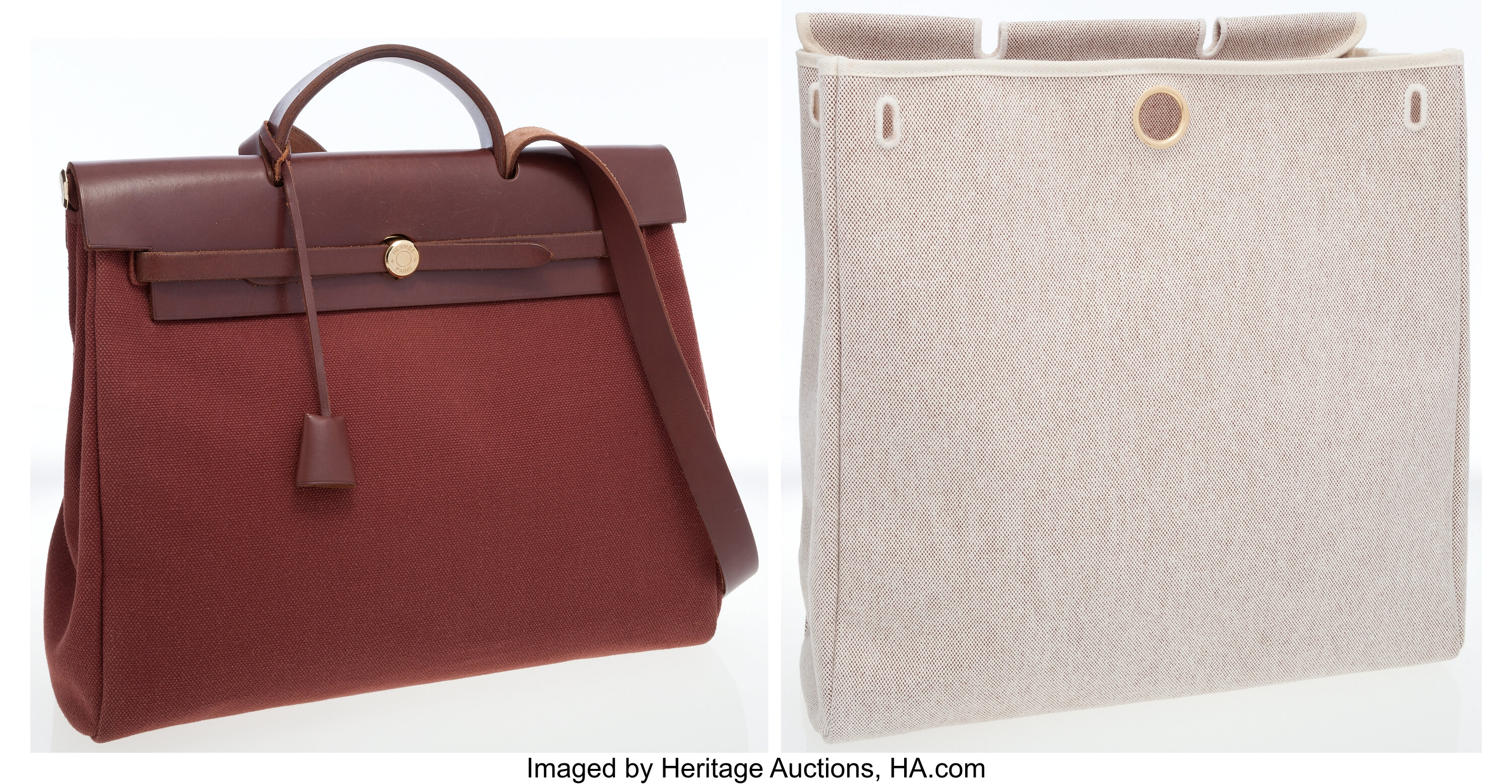 Hermes Chocolate Calf Box Leather & Toile Herbag MM Shoulder Bag. | Lot ...