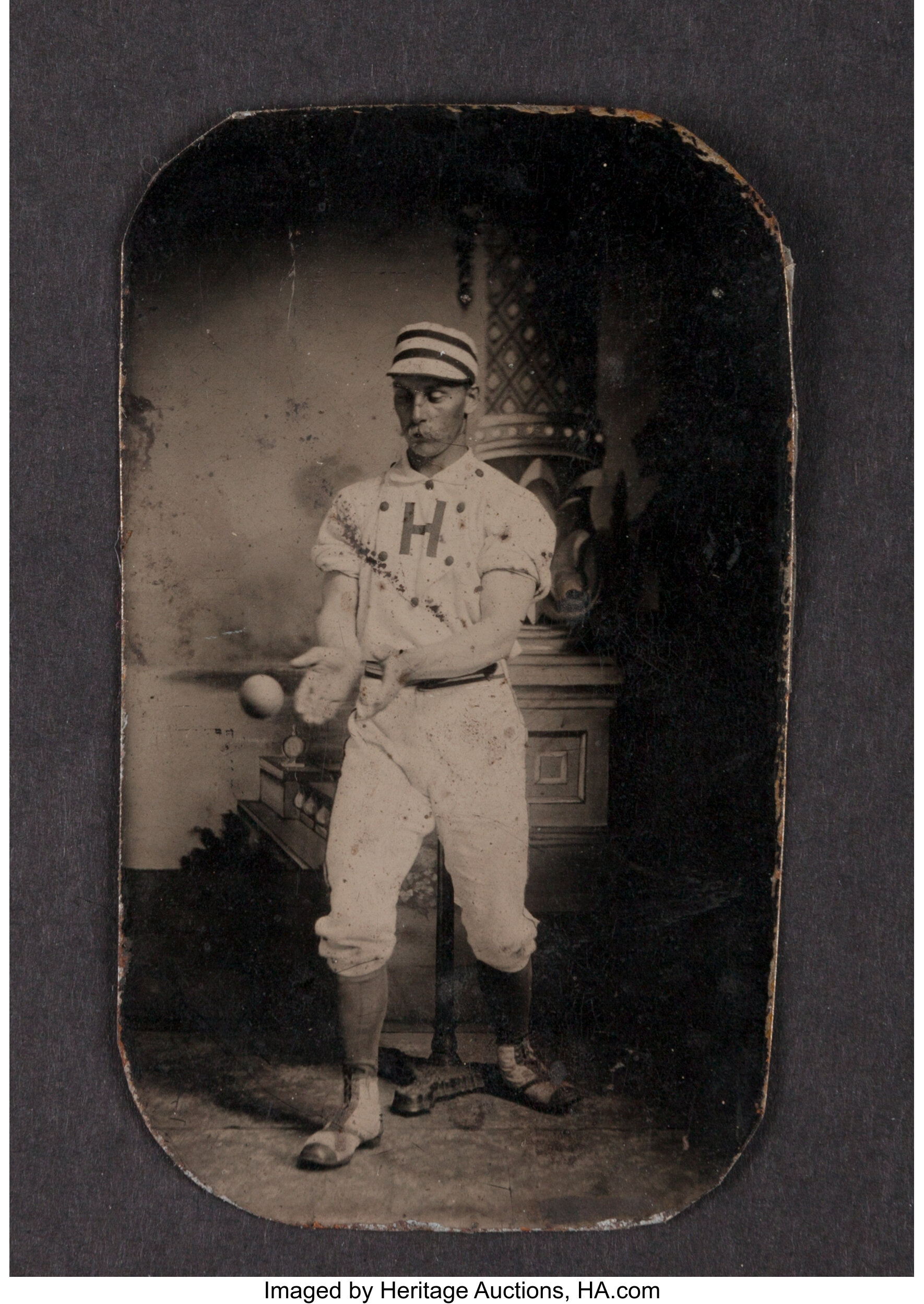 19th Century Tintype Photo of Baseball Player Catching Ball. ... | Lot ...