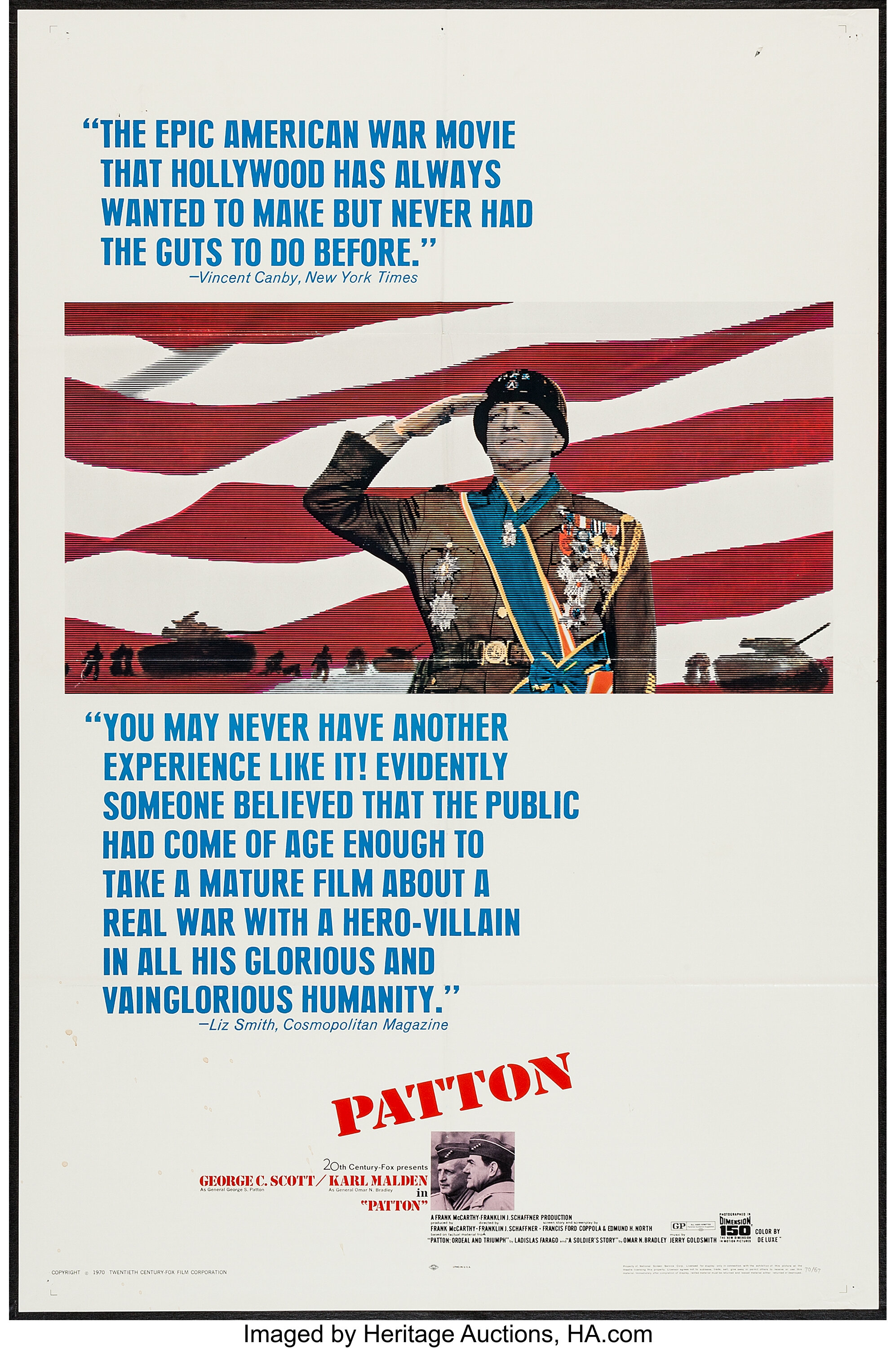 Patton (20th Century Fox, 1970). One Sheet (27" X 41"). War.. ... | Lot ...