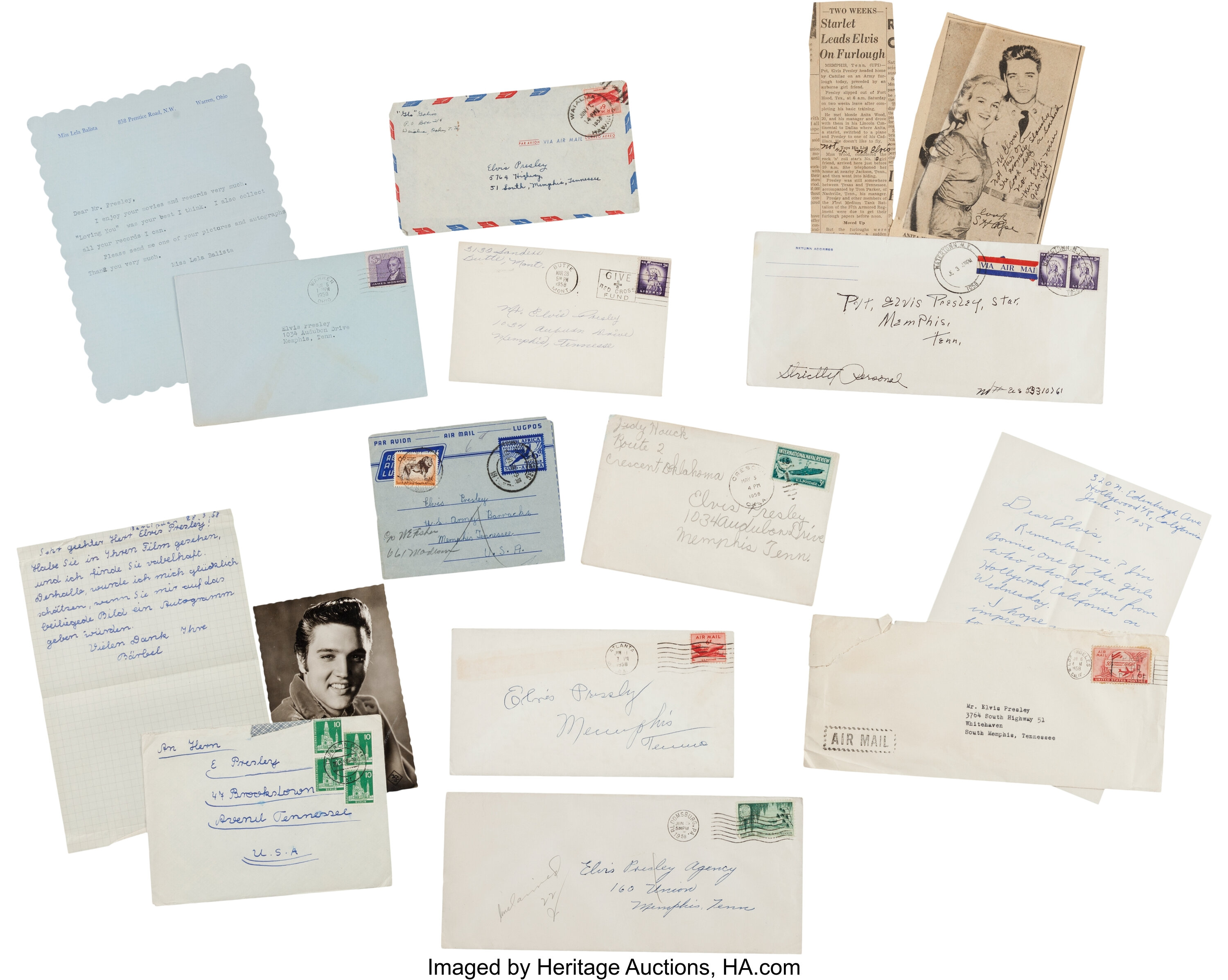 Elvis Presley Fan Letters (c. 1958).... Music Memorabilia Documents ...