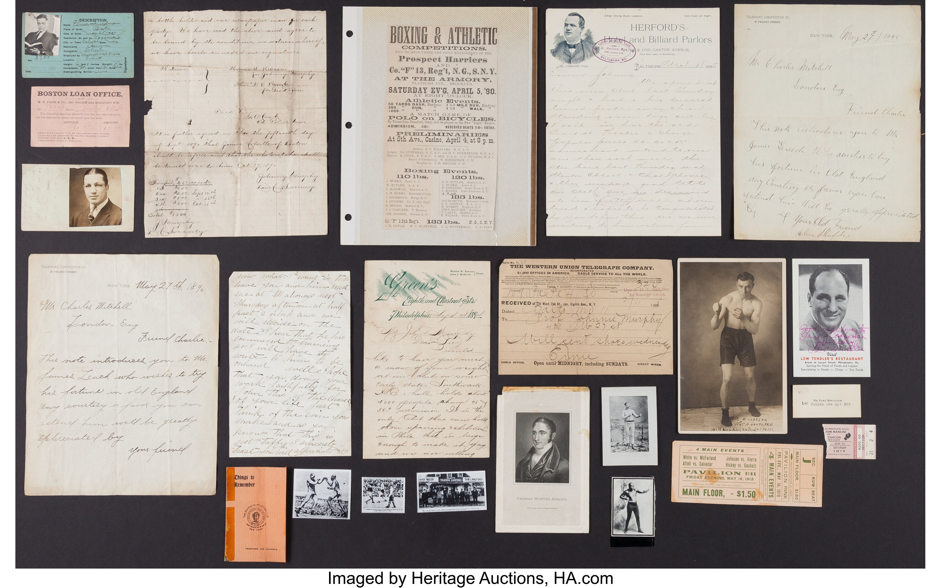 19th Century Johnny Murphy Personal Ephemera Misc. Boxing Pieces | Lot ...